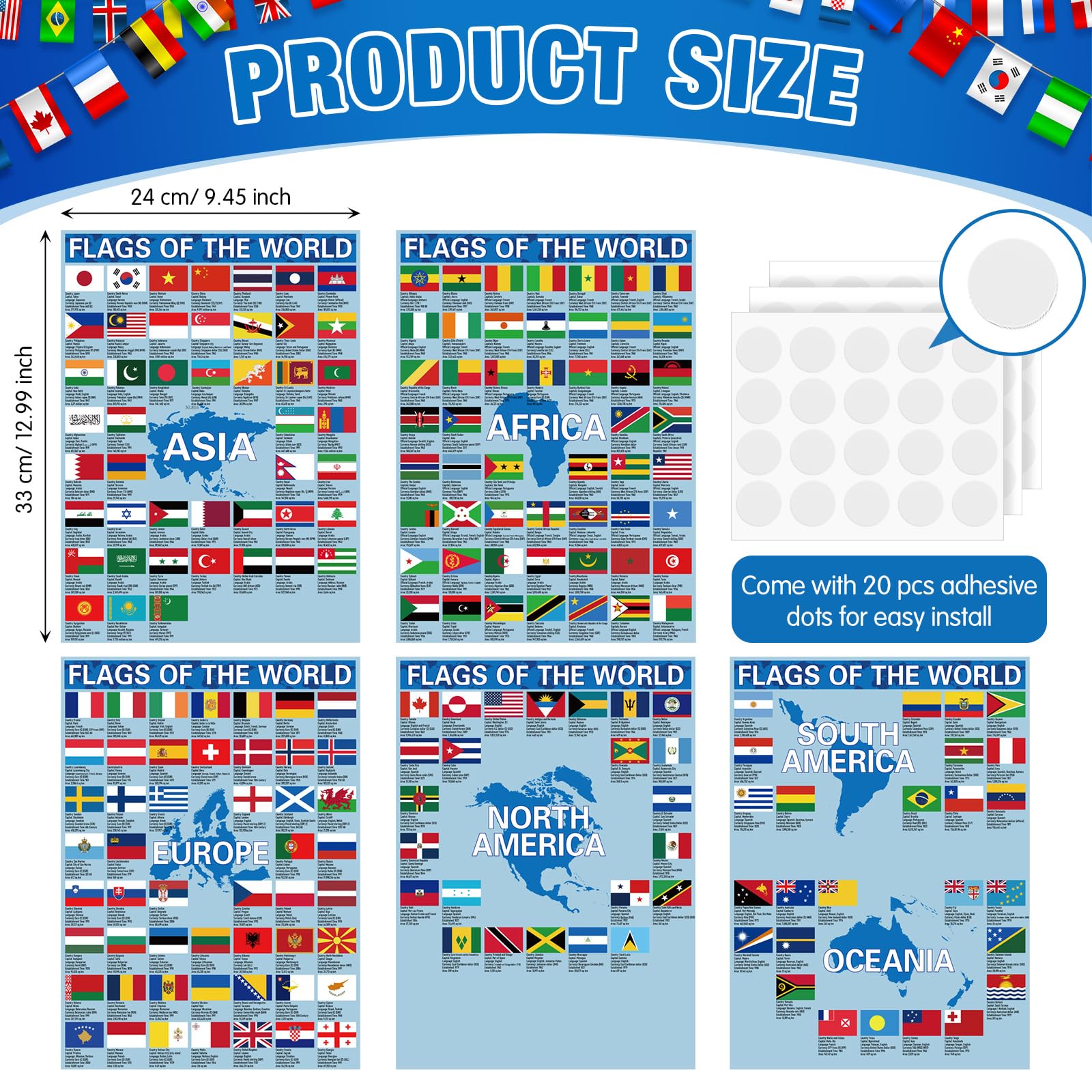 Mua Outus 5 Pieces Flags of The World Posters World Flags Classroom ...