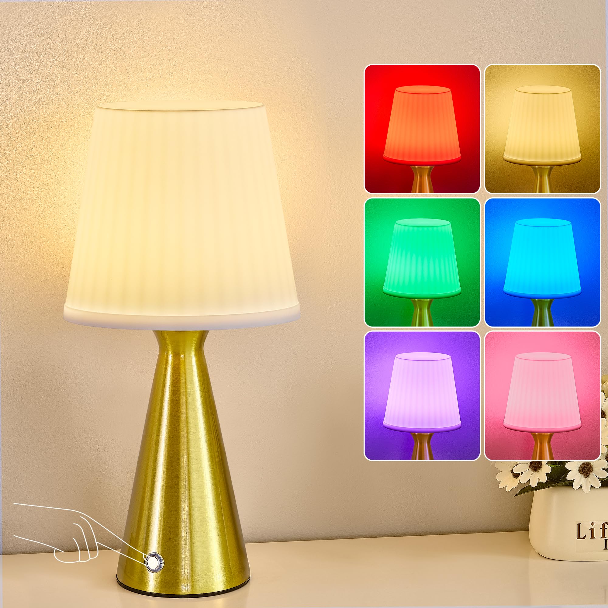 Cordless Table Lamp, Rechargeable Battery Operated RGB Lamp, Portable ...