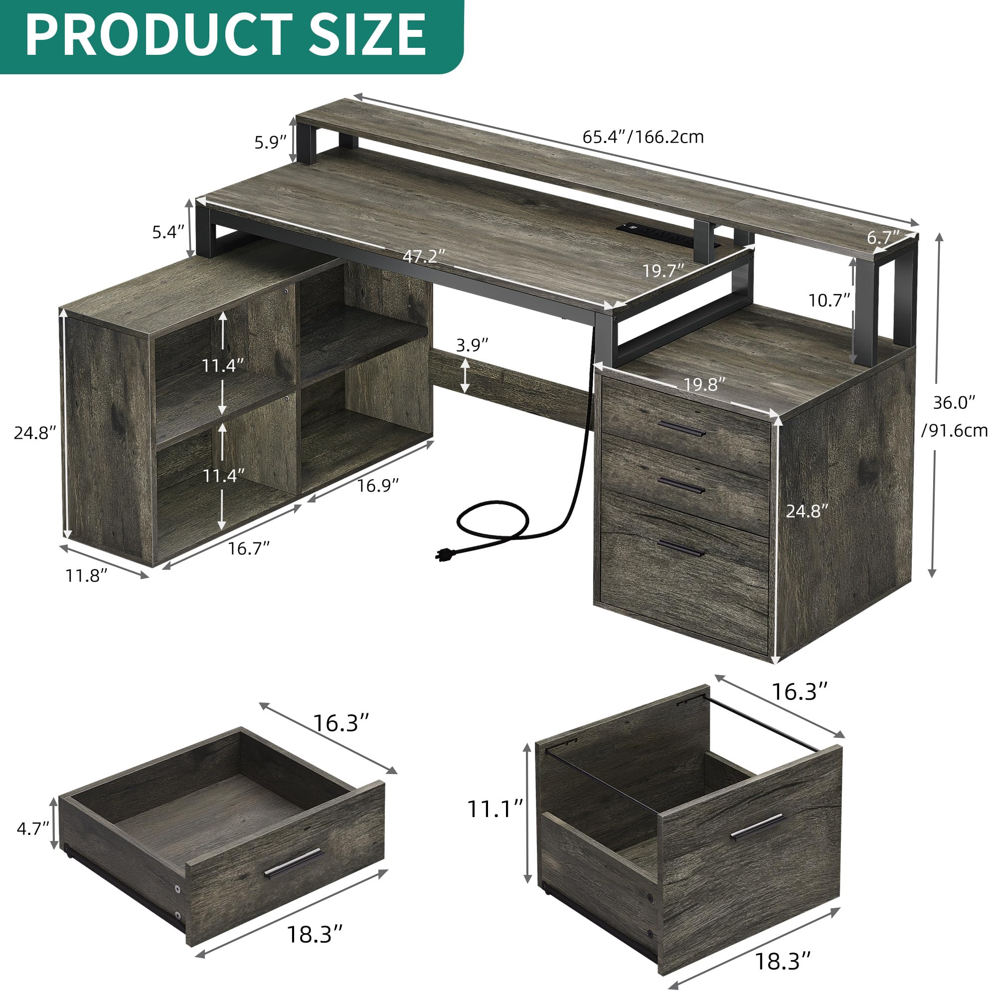 YITAHOME L Shaped Desk with Power Outlets, 65" Computer Desk with 3 ...
