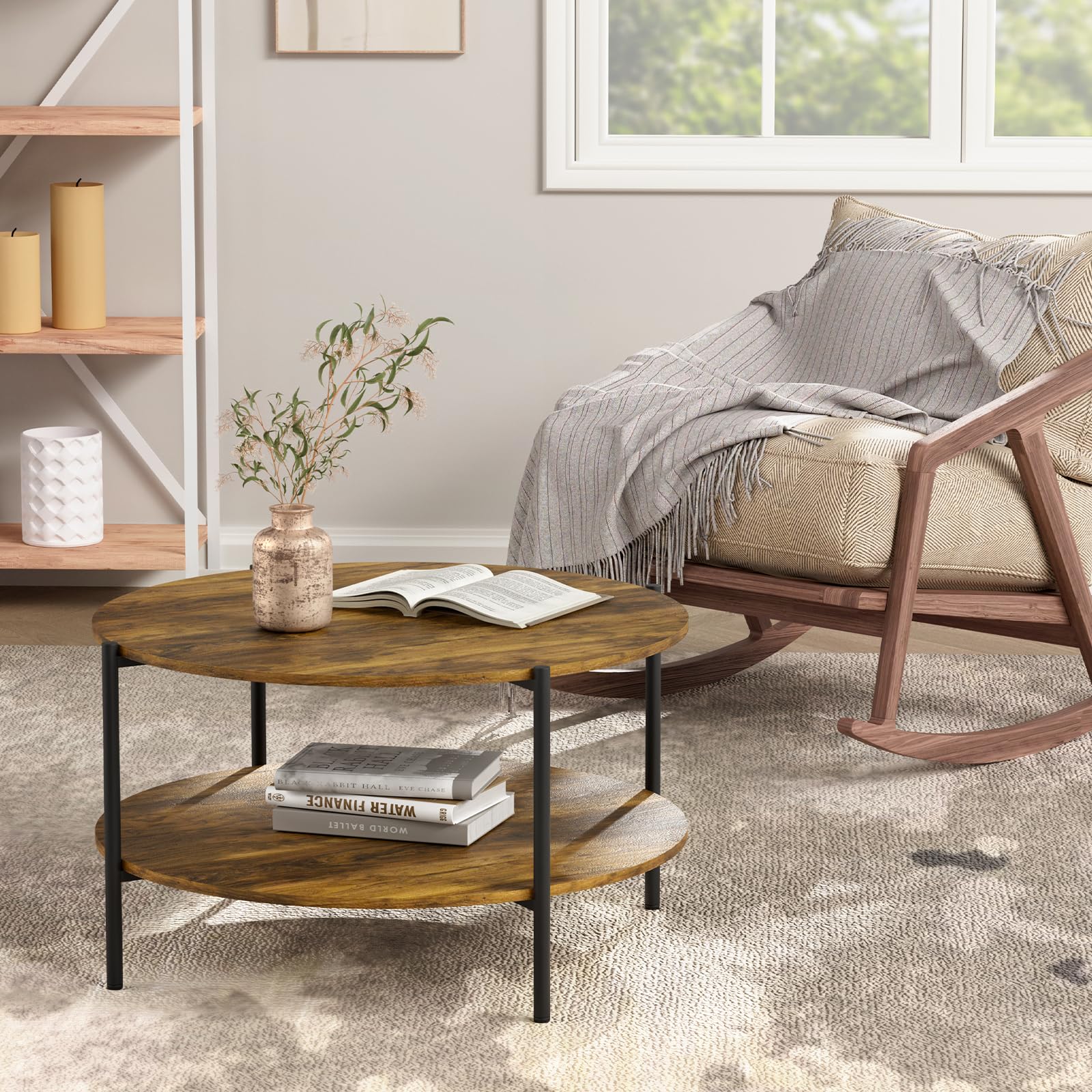 Moncot 31" Round Coffee Table for Living Room, 2-Tier Large Circle ...