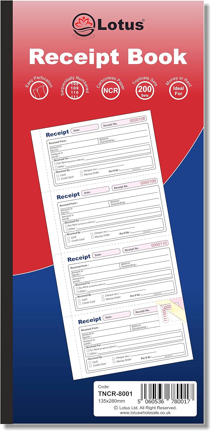 Triplicate Receipt Book | 3-Part Receipt Book Triplicate | Money & Rent ...