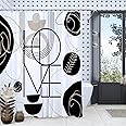 Amazon.com: YAEHOCO Black and White Shower Curtain, Black Beige Geometric Fabric Shower Curtain ...