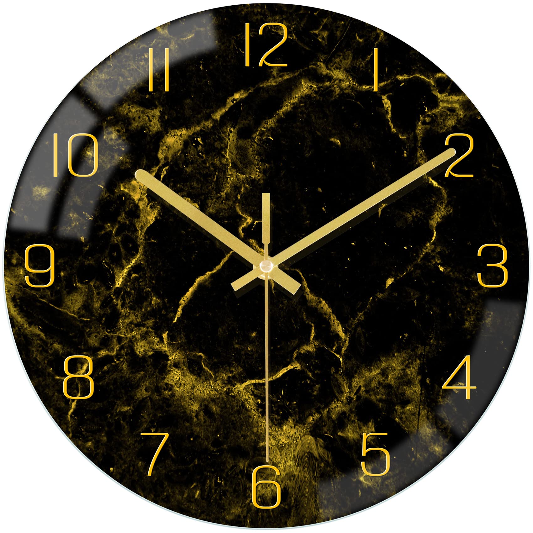 VIKMARI Black Modern Marble Texture Clock Gold Hands Rustic Kitchen ...