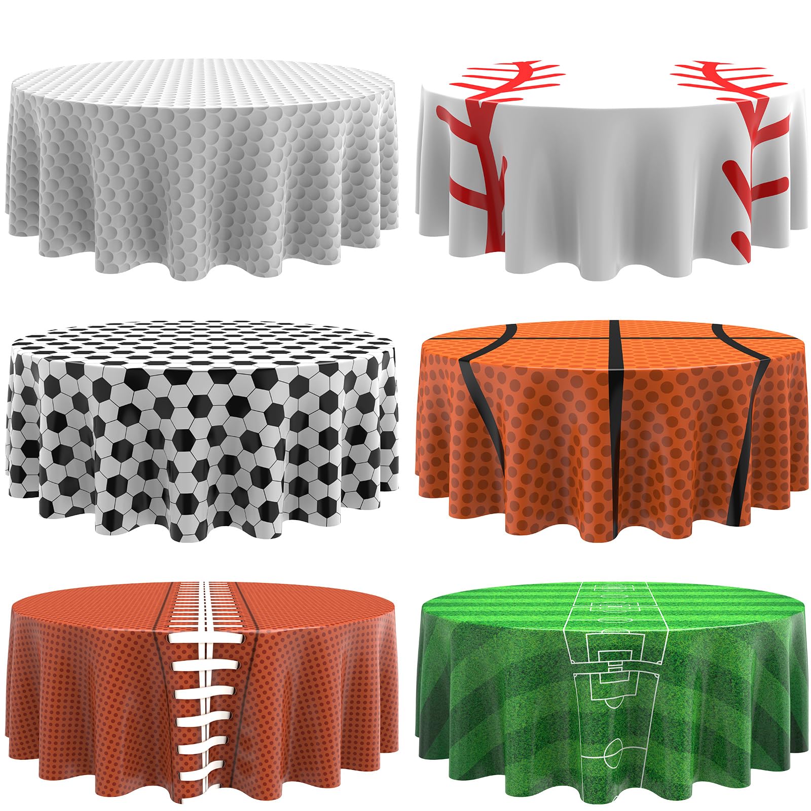 Oudain 6 Pcs Sports Round Tablecloths 84 Inches Sports Party Decors ...