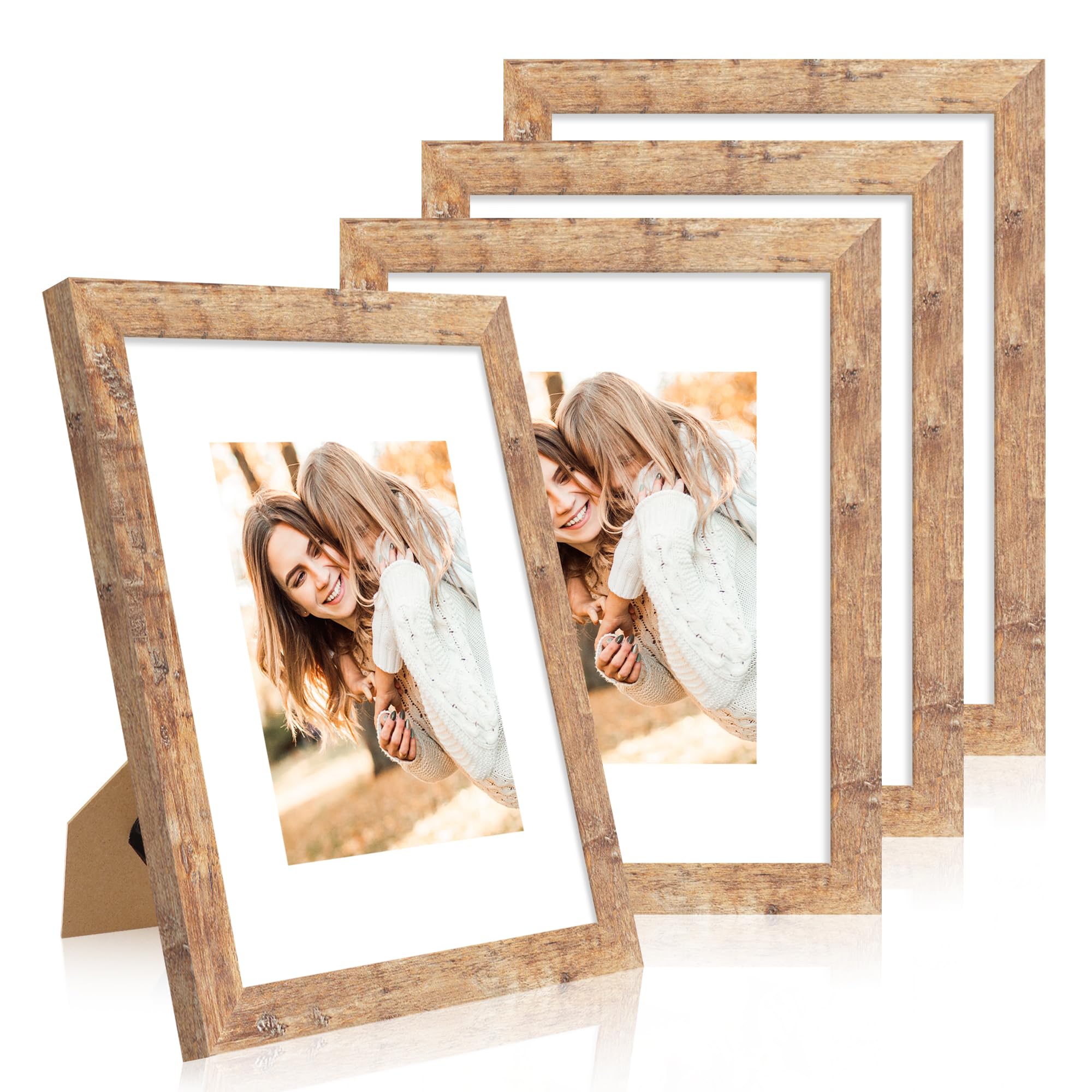 iRahmen 9x12 Picture Frame Set of 4 with Tempered Glass, Rustic Brown ...