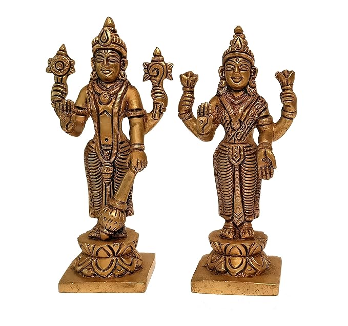 Buy PILGRIMAIDE Lakshmi Narayan Murti Pair Brass Idol - Height 5 inch ...