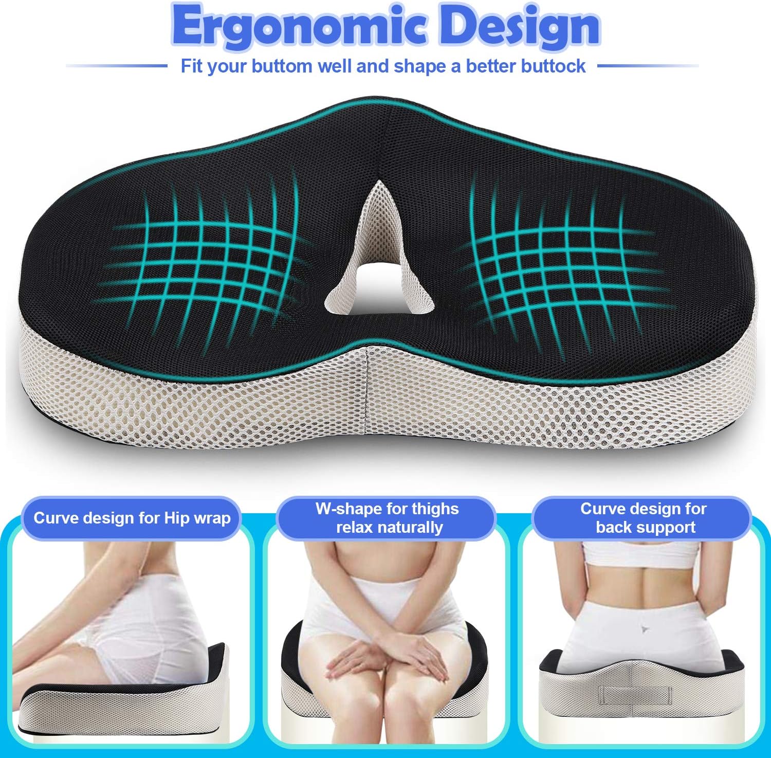 Pootack Orthopedic Seat Cushion, Coccyx Chair Cushion For Sciatica ...