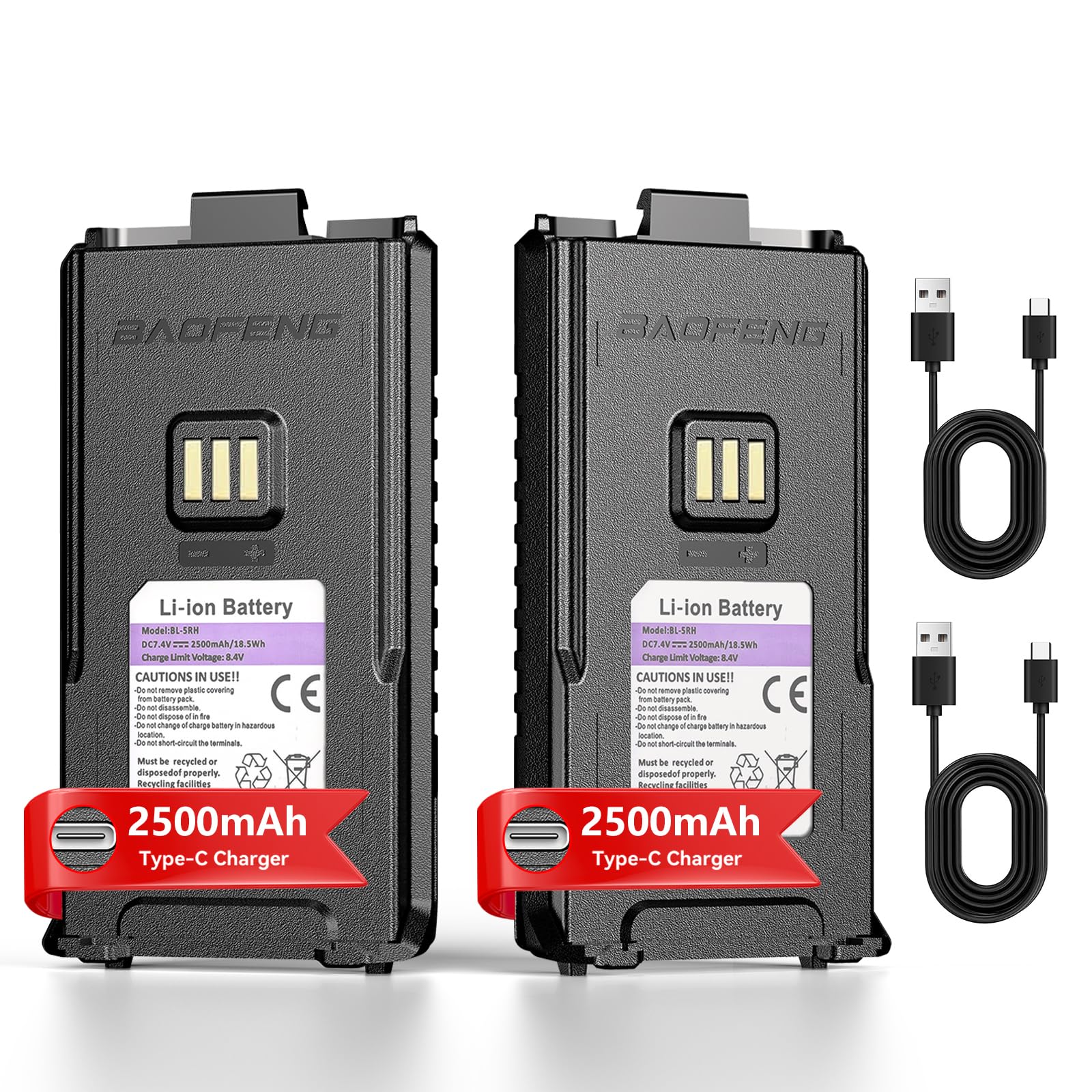 BAOFENG Battery 5RM 2500mAh Li-ion 7.4V Original High Capacity Battery ...