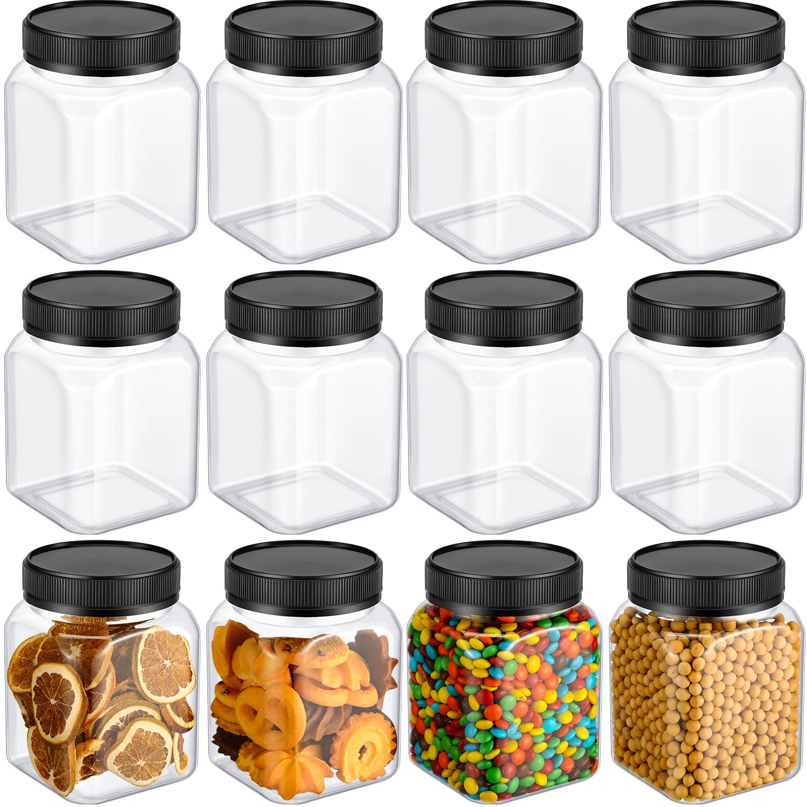 Nosiny 12 Pcs 24 oz Plastic Jars with Lids Airtight Food Containers ...