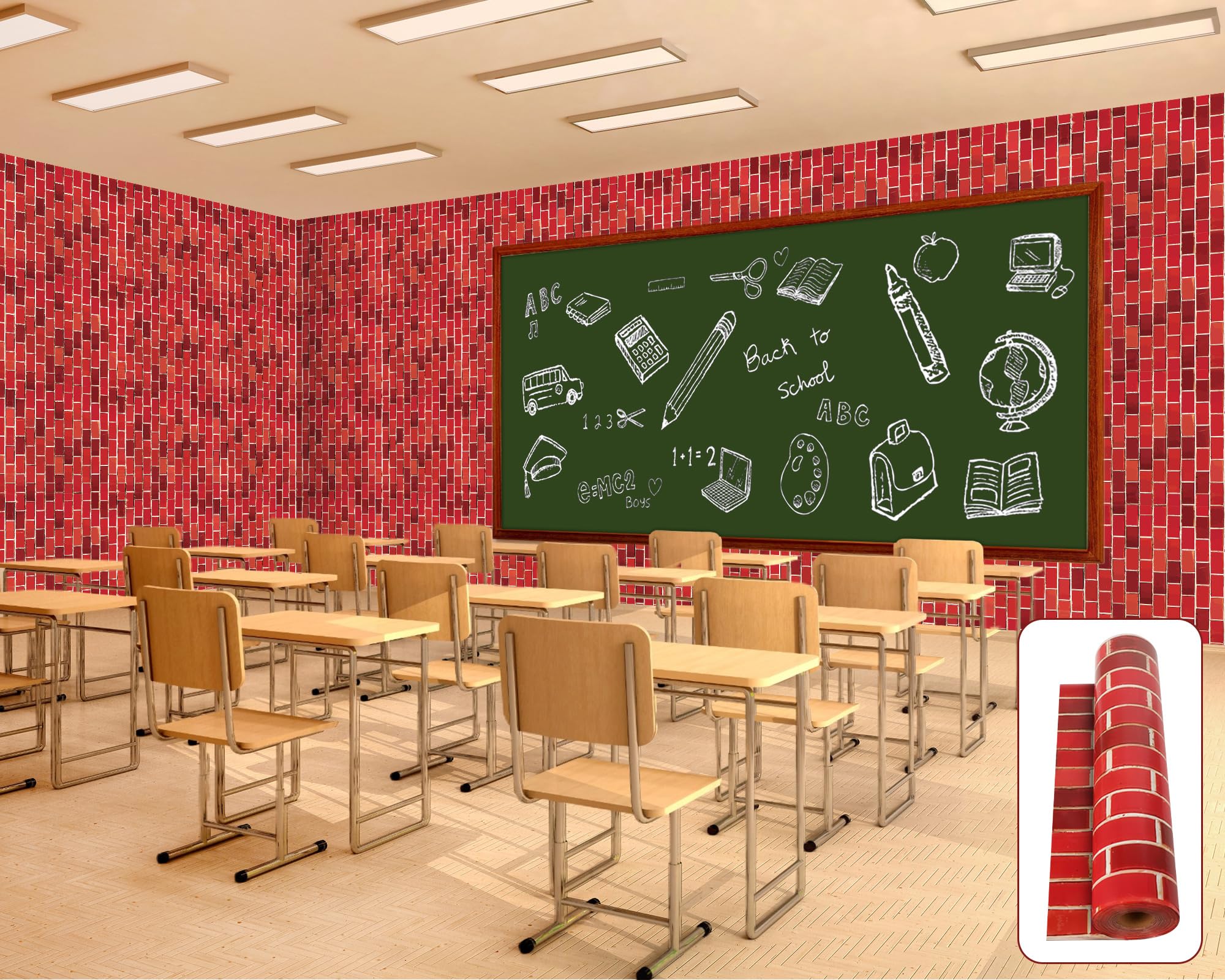 gisgfim 100Ft×51Inch Red Brick Bulletin Board Roll Fireplace Bricks ...