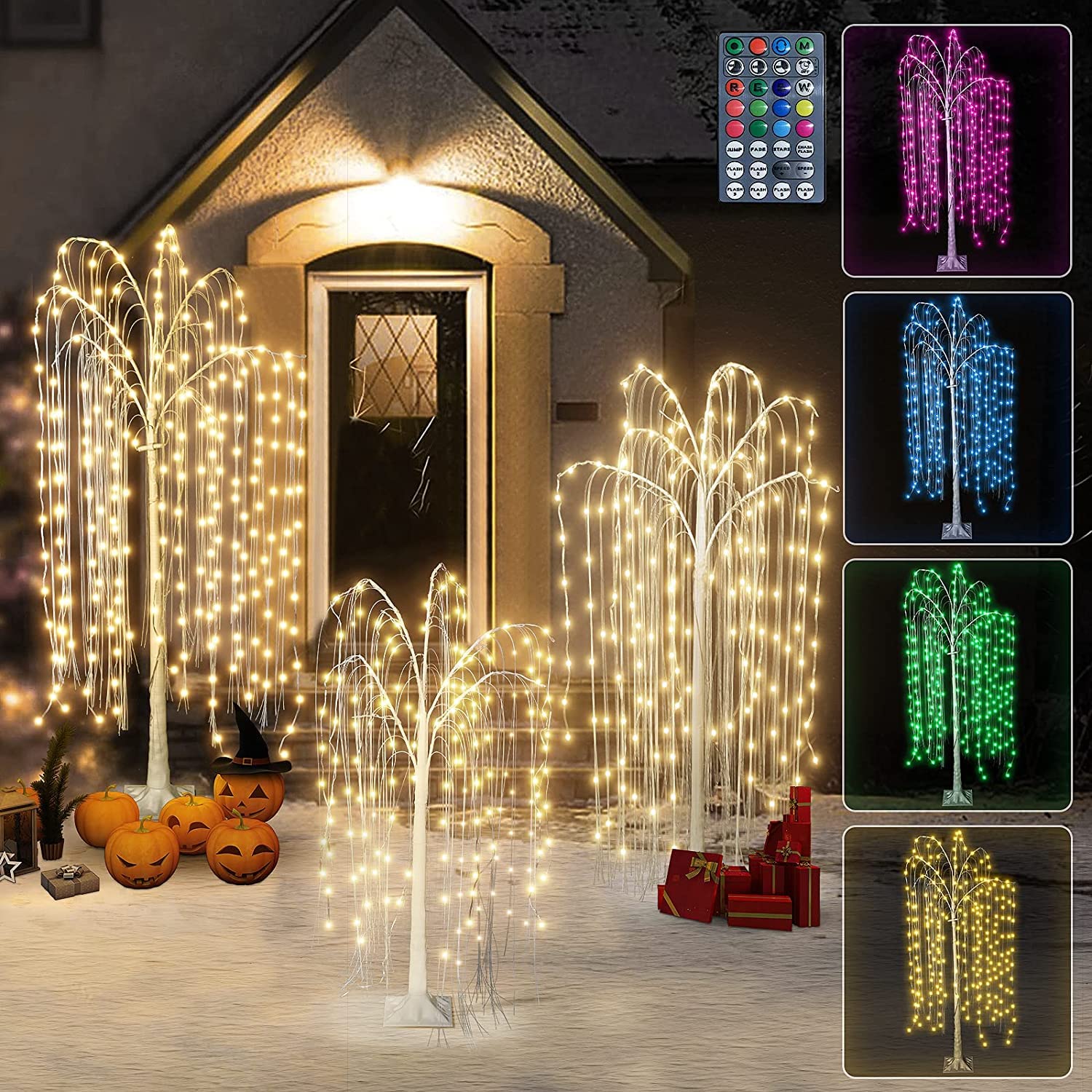 Lamerge 3pcs Lighted Willow Tree,Colorful LED Birch Tree Lighted Tree ...