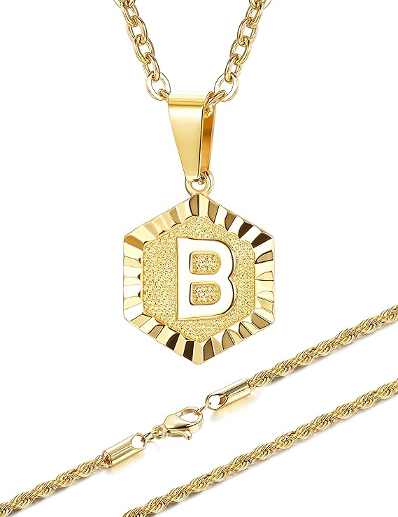 Fiasaso 18K Gold Plated B Letter Necklace for Men Women Tiny Hexagon ...