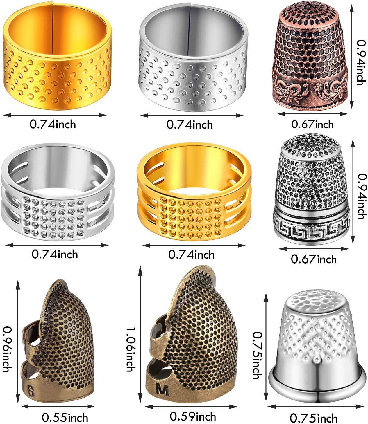 9 Pieces Sewing Thimble Finger Protector Adjustable Fingertip Thimble ...