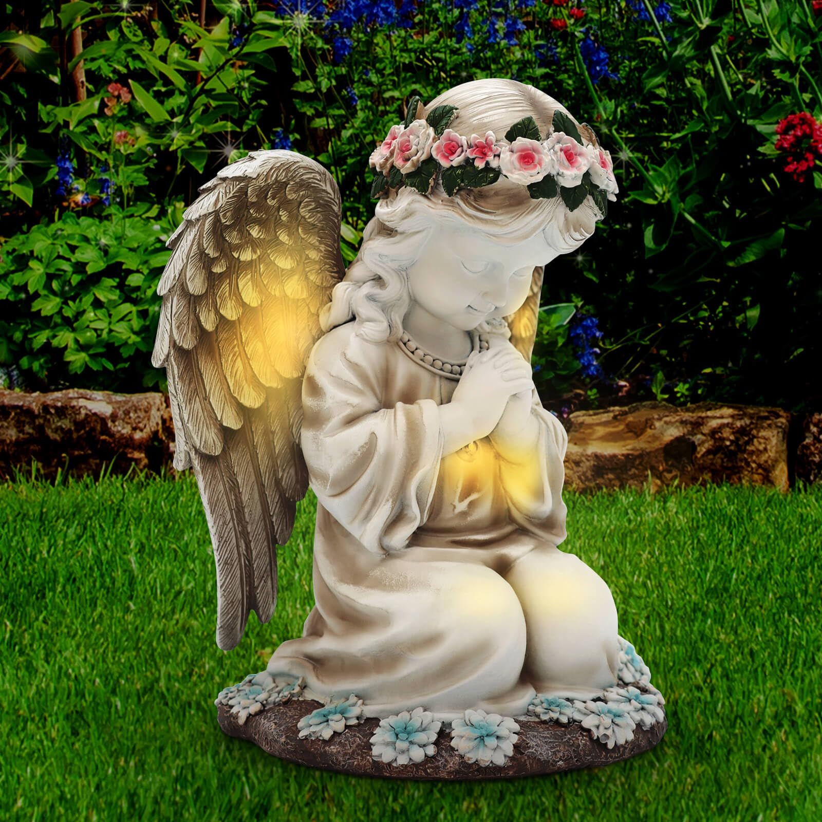 OWANVION Solar Angel Garden Decor Statue, Praying Angel Figurine with ...