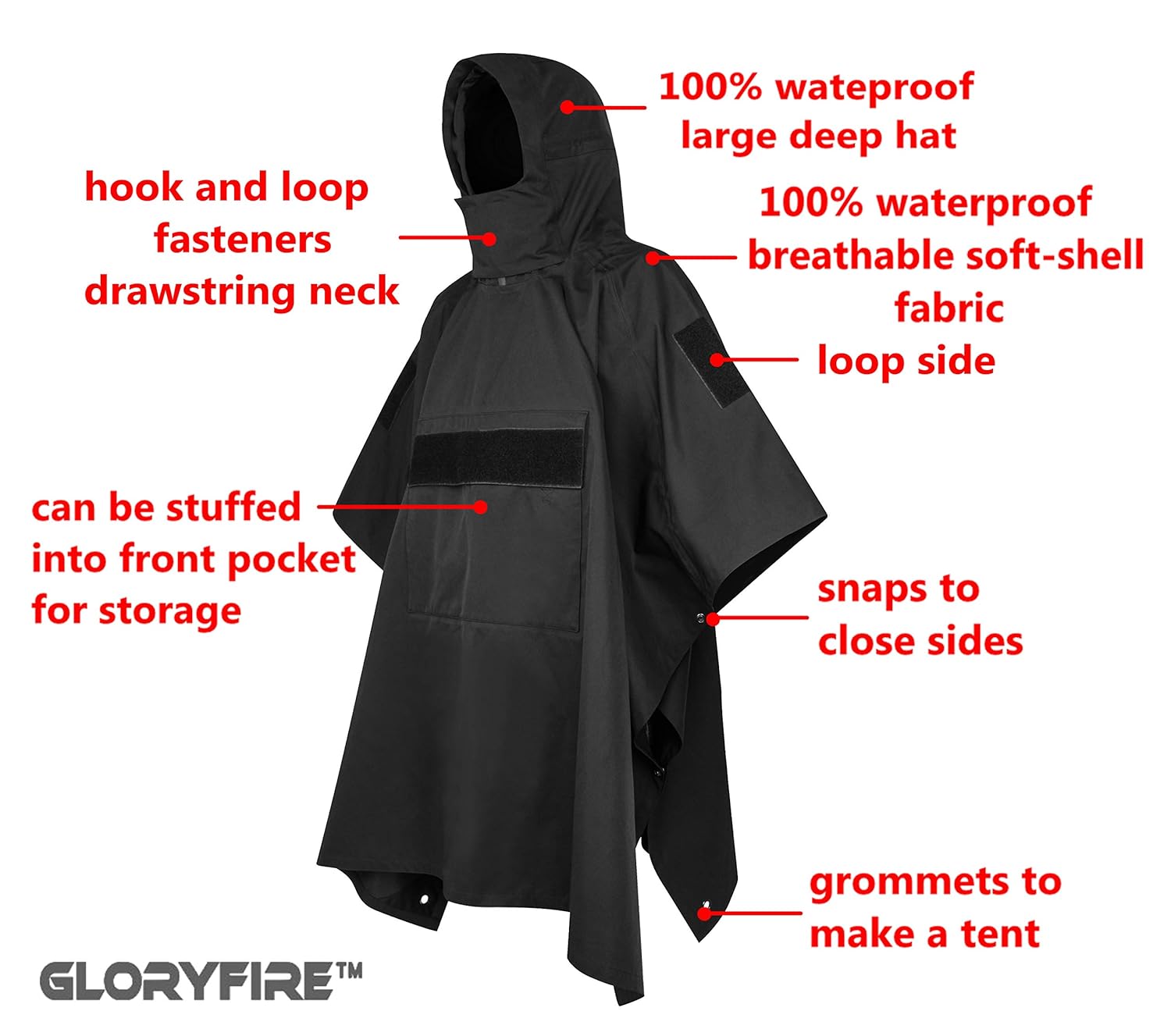 GLORYFIRE Poncho Tactical Poncho Tactical Ripstop Raincoat Multi-use ...