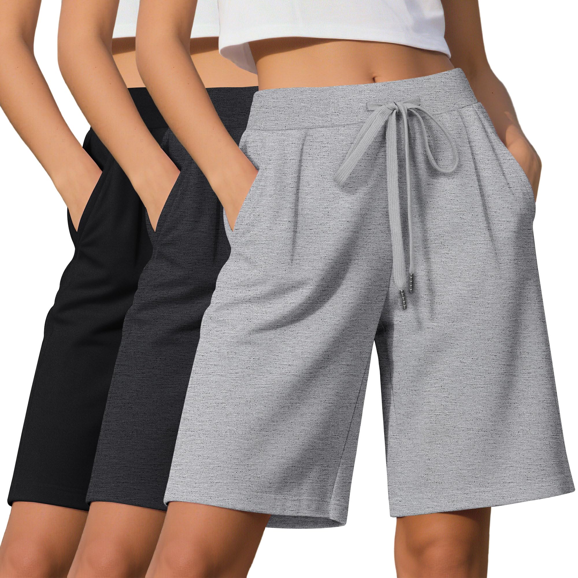 Locoowai 3 Pack Women's Bermuda Shorts Drawstring Casual Lounge Elastic ...