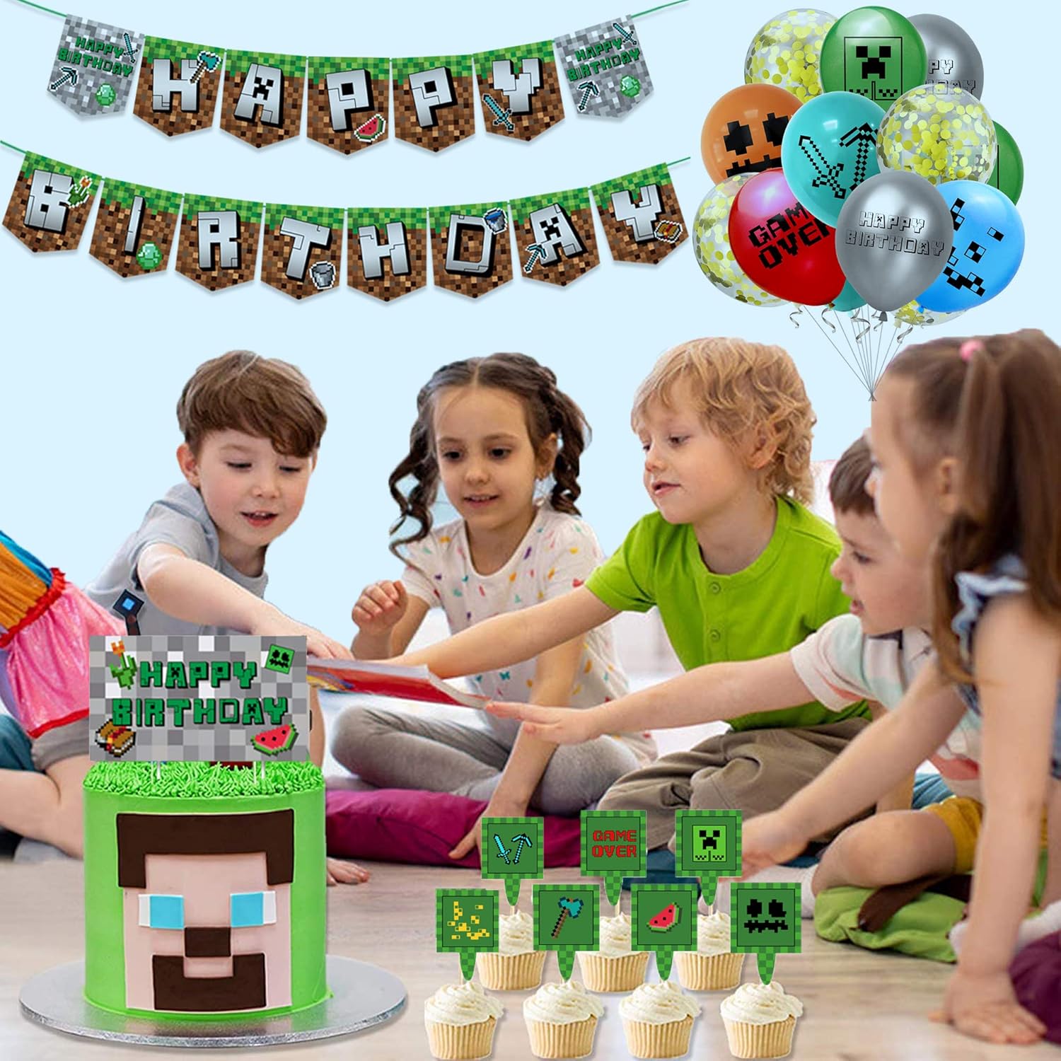 smileh Minecraft Birthday Party Decorations Gaming Theme Party Supplies ...