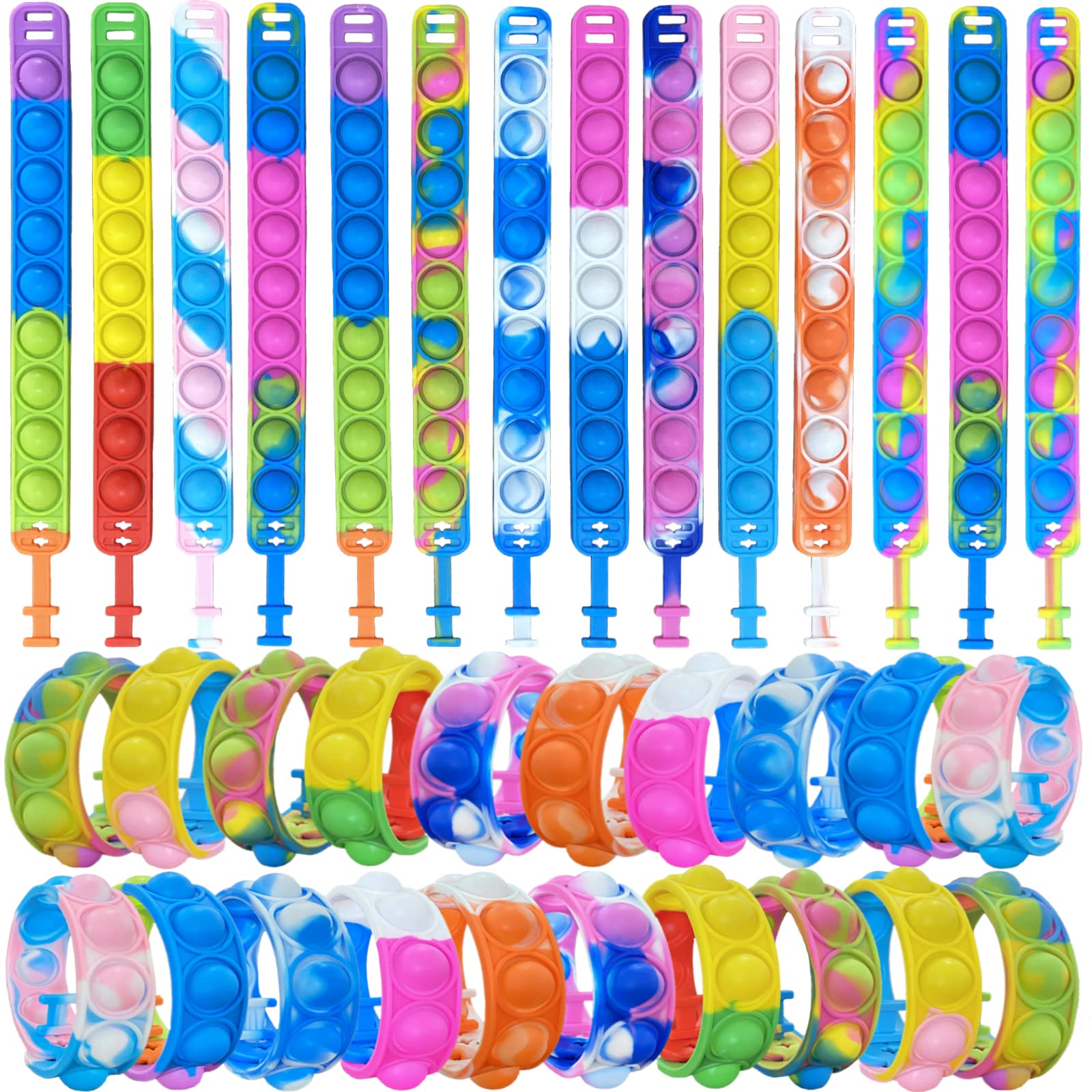 250pcs Rainbow Pop Bracelet Bubble Fidget Toys Pack Adjustable Silicone ...