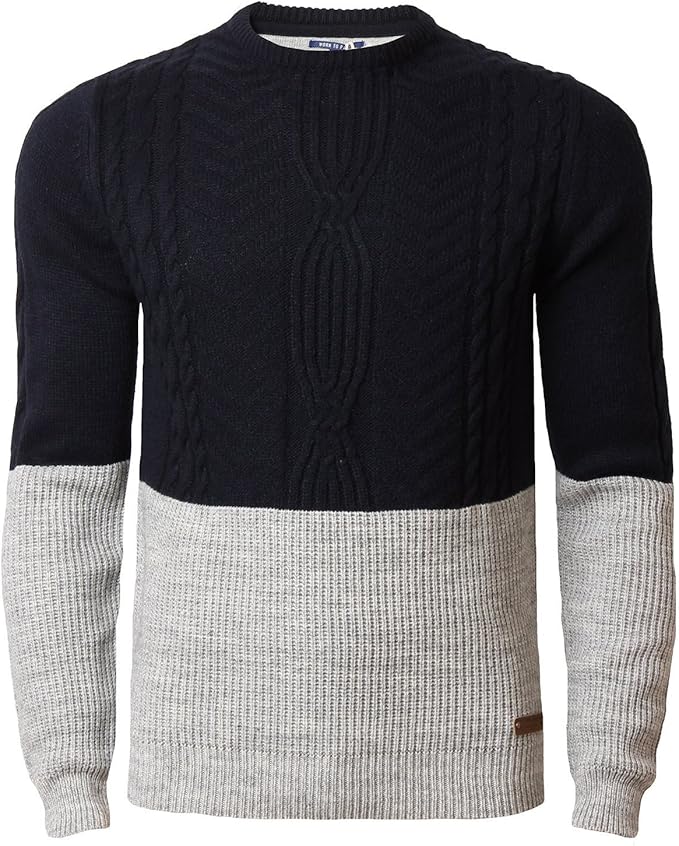 Threadbare Men's Cable Knit Jumper Wool Mix Two Tone Sweater X-Large ...