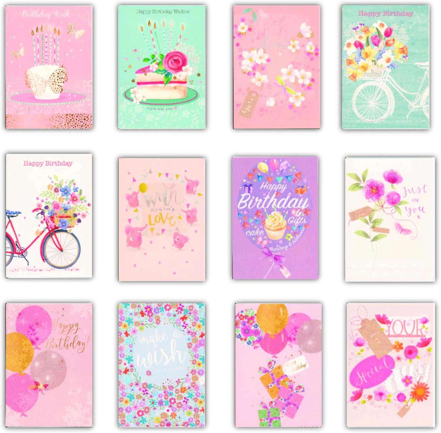 Greetingles 12 Assorted Design Birthday Cards & Envelopes Mixed Pack ...