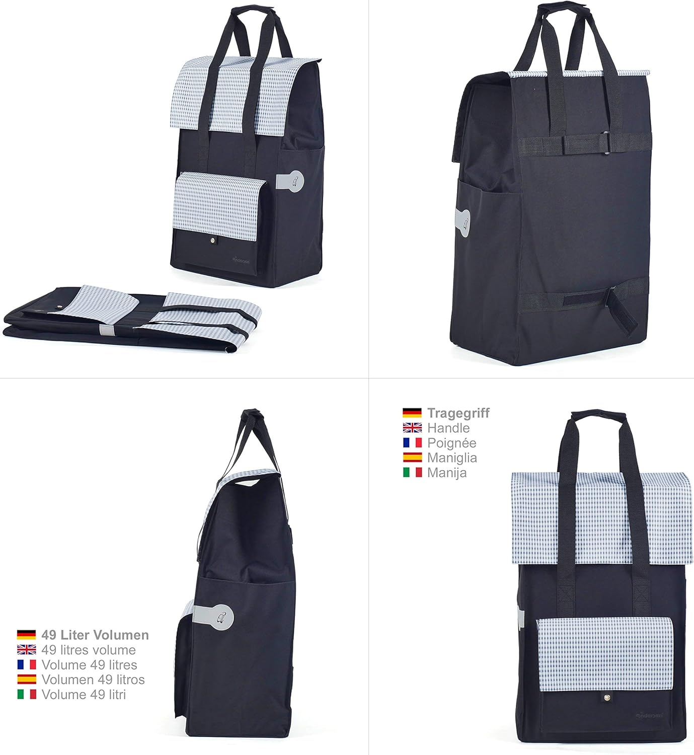 Andersen Shopping trolley Scala with bag Milla blue, Volume 49L, steel ...