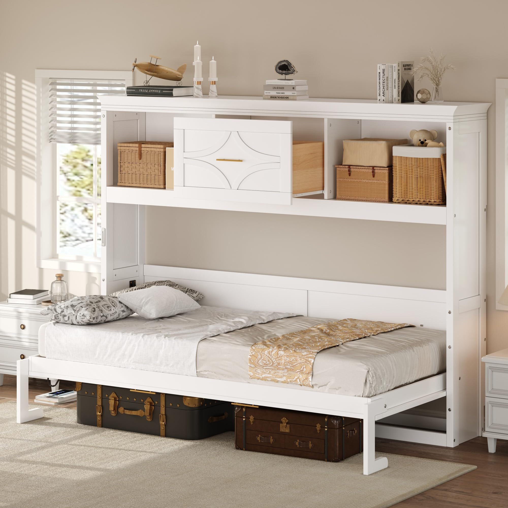Murphy Bed with Charging Station and a Drawer,Space-Saving Design Bed ...