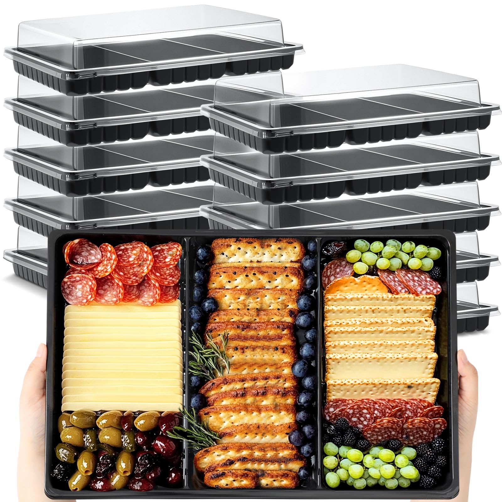 Shellwei 20 Pack Extra Large Divided Catering Trays with Lids 15 x 10 ...