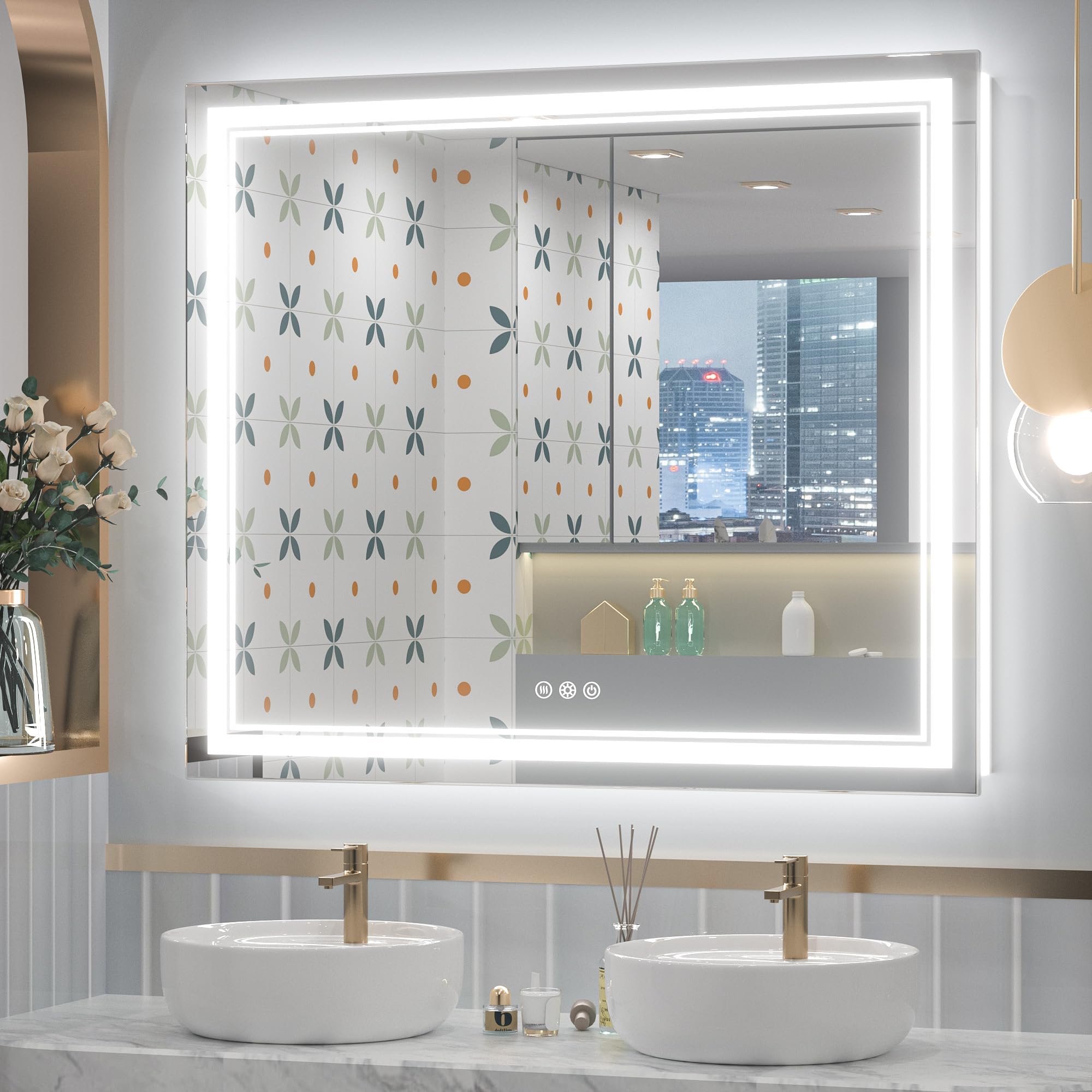 Keonjinn Bathroom LED Mirror 42 x 36 Inch Frontlit and Backlit ...