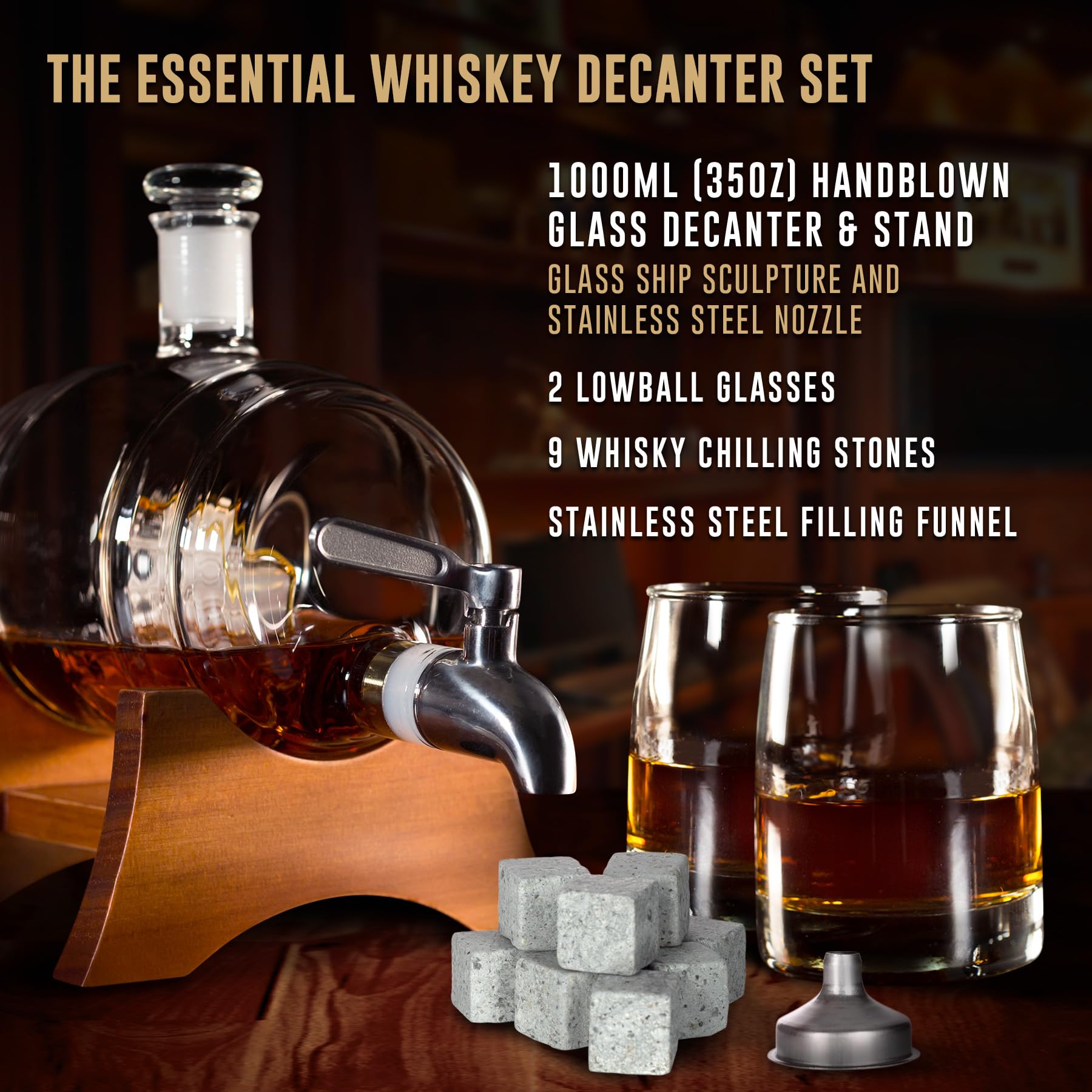 Mua Atterstone Barrel Whiskey Decanter Set. Bourbon, Scotch, Brandy ...