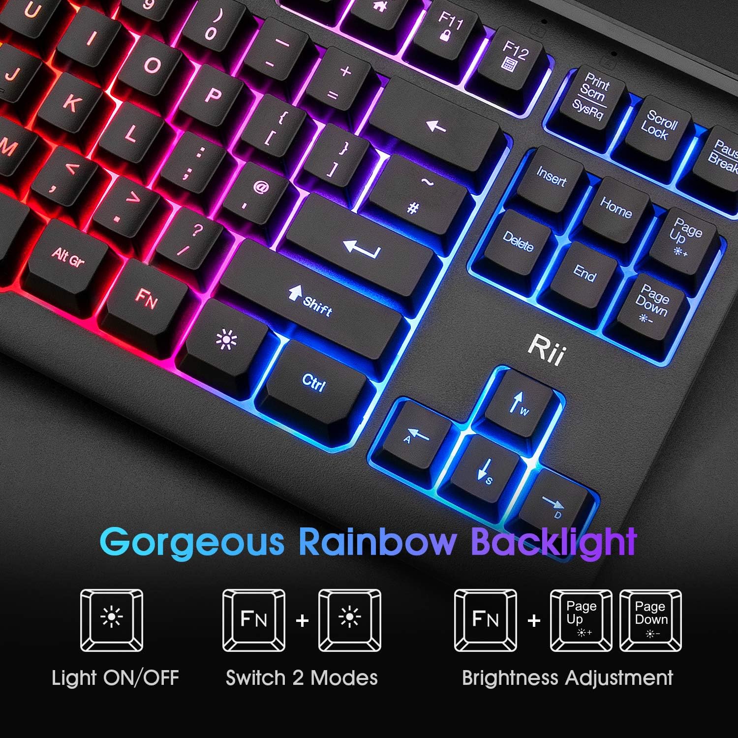 Rii RK104 Gaming keyboard No Numpad Backlit LED Rainbow Colors USB ...