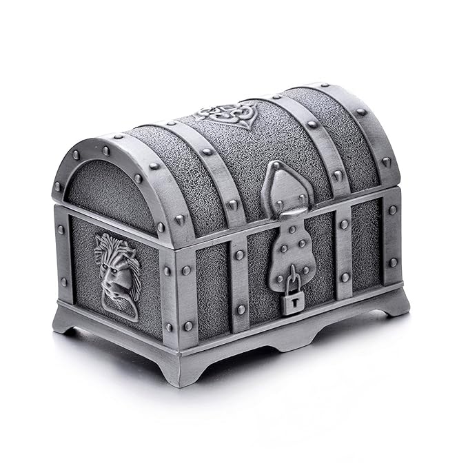 AVESON Rectangle Vintage Metal Treasure Chest Trinket Jewelry Box ...