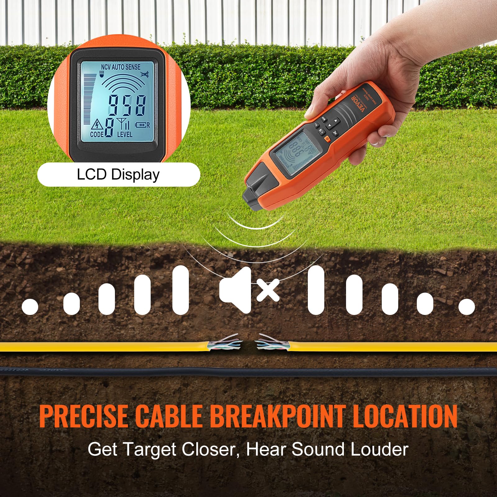 VEVOR Underground Cable Locator, 8 Ft Max Detect Depth Cable Tester, 12 ...