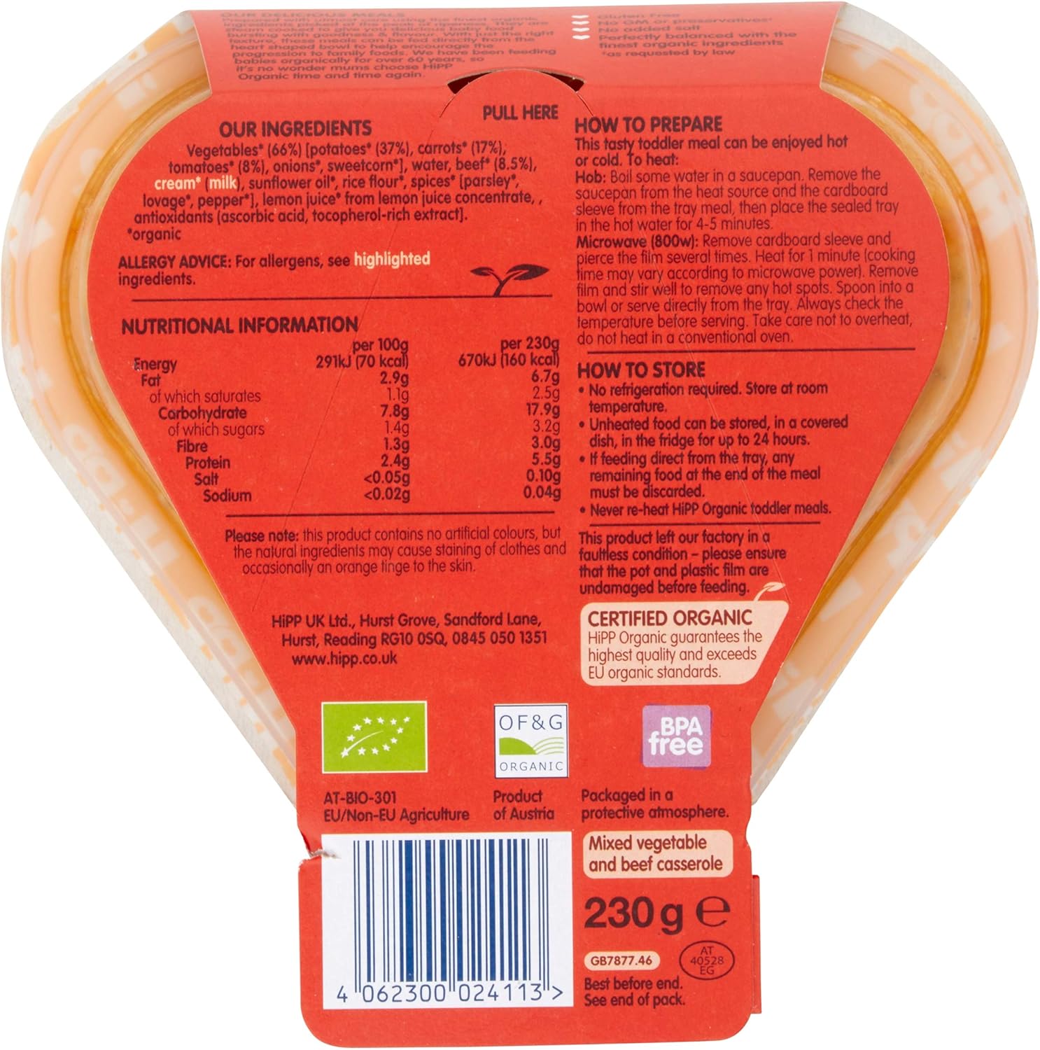 HiPP Organic Hearty Vegetable & Beef Casserole Toddler Tray Meal 12 ...