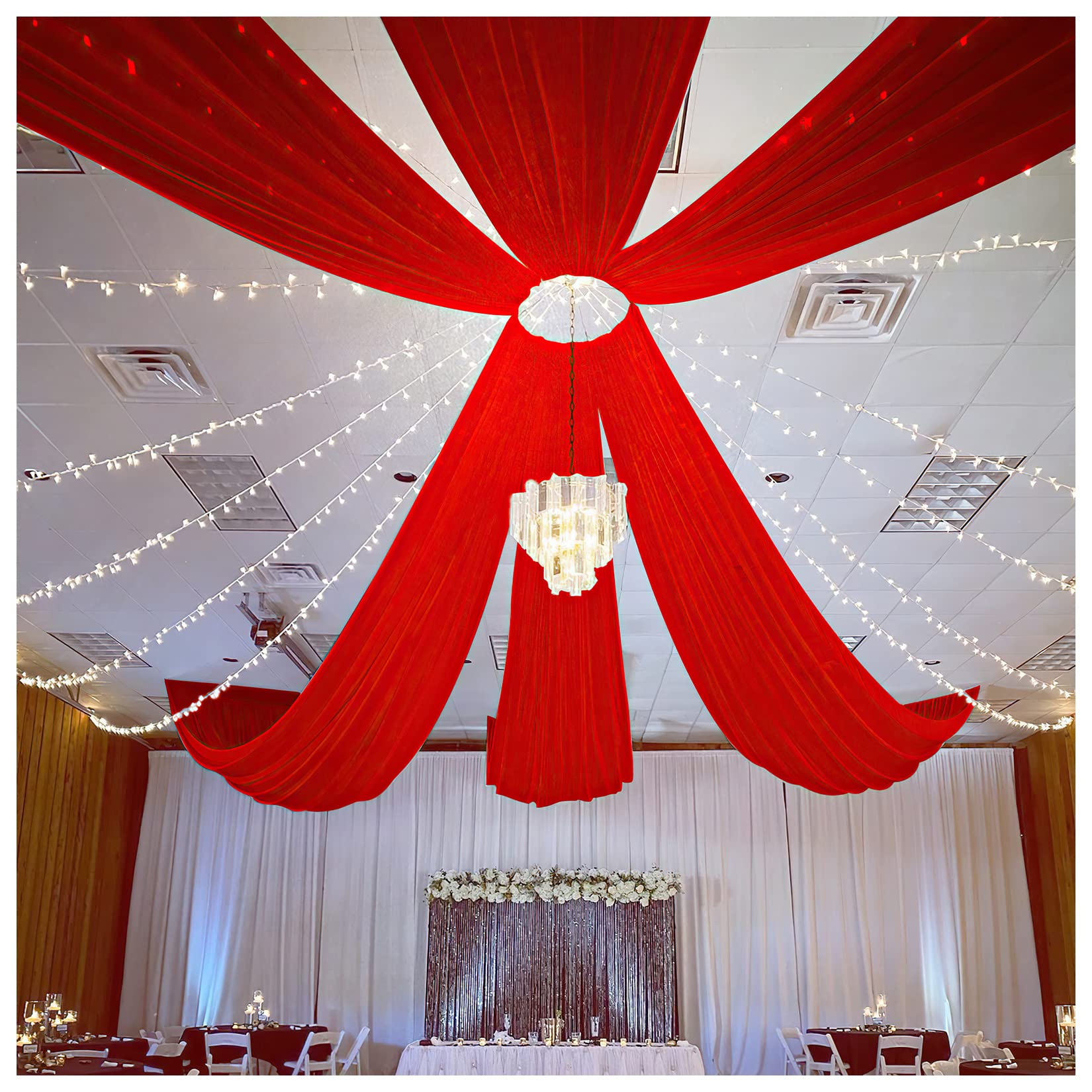 Red Ceiling Drapes 6 Panels 5ftx15ft Wedding Arch Draping Fabric ...