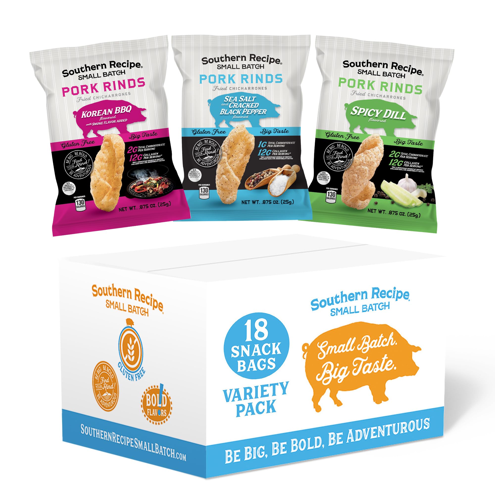 Pork Rinds Variety Pack | Salt & Pepper, Korean BBQ, & Spicy Dill ...