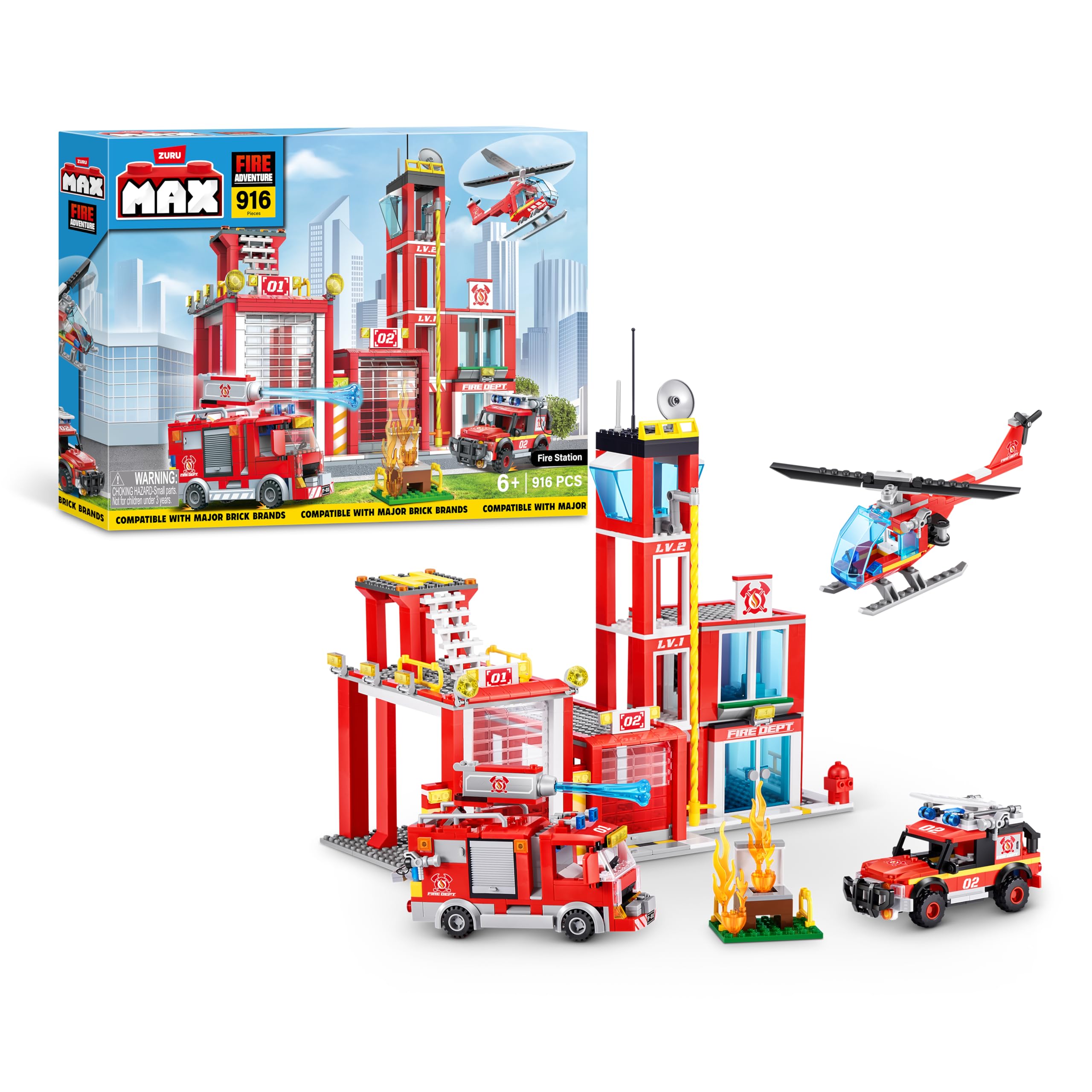 ZURU MAX Adventure Fire Rescue Playset (916 Pieces) Building Bricks ...