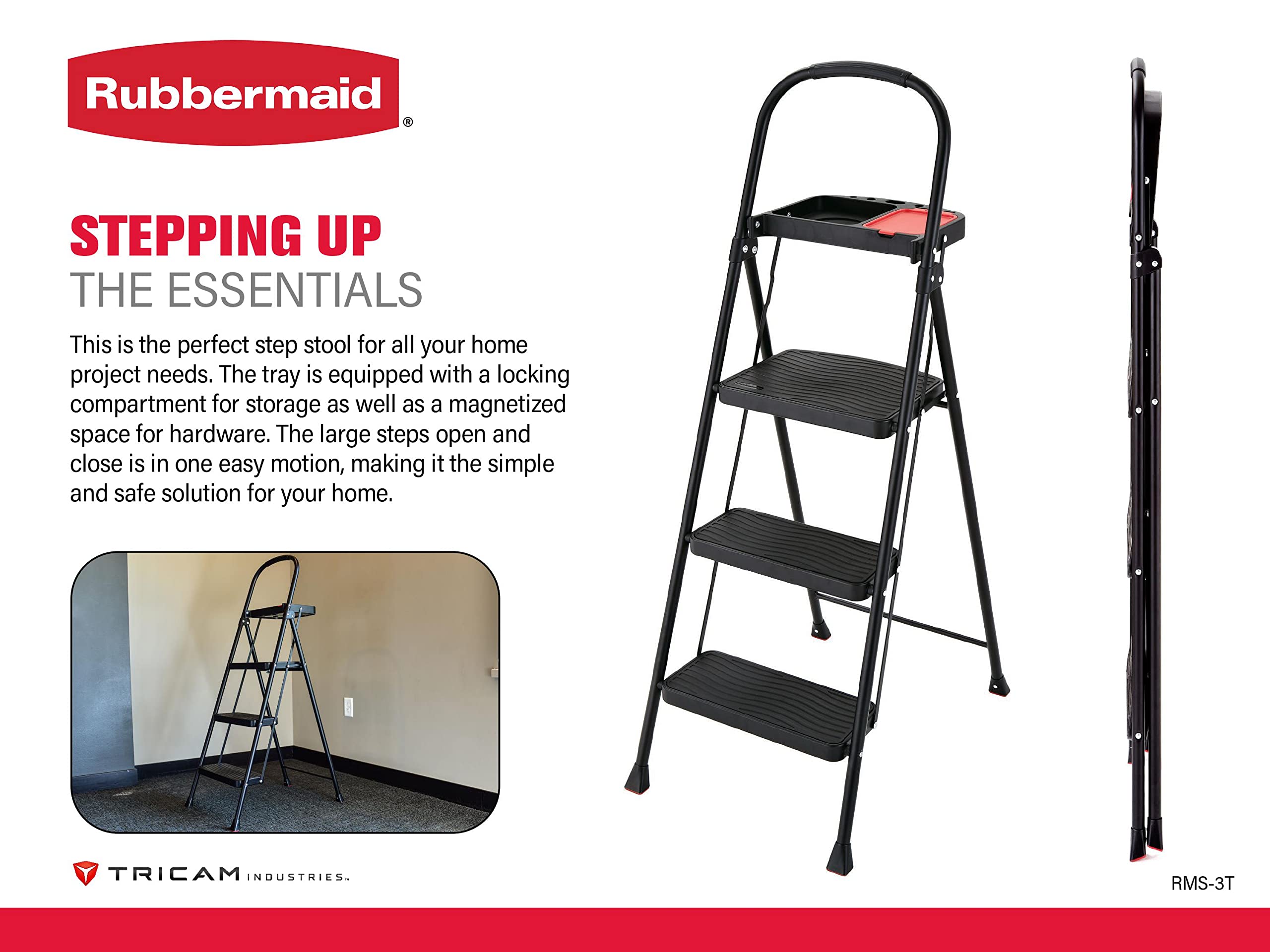 Mua Rubbermaid 3-Step Steel Ladder with Project Tray, Folding Step ...