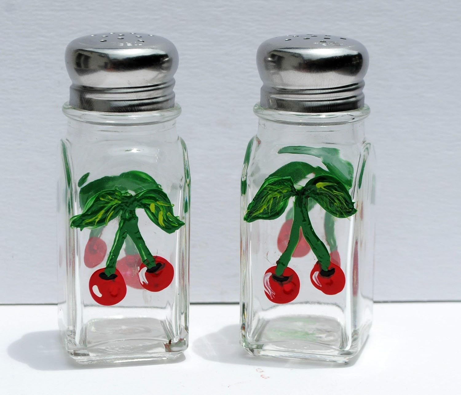 Amazon.com: Red Cherry Hand Painted Salt and Pepper Glass Shaker Set ...