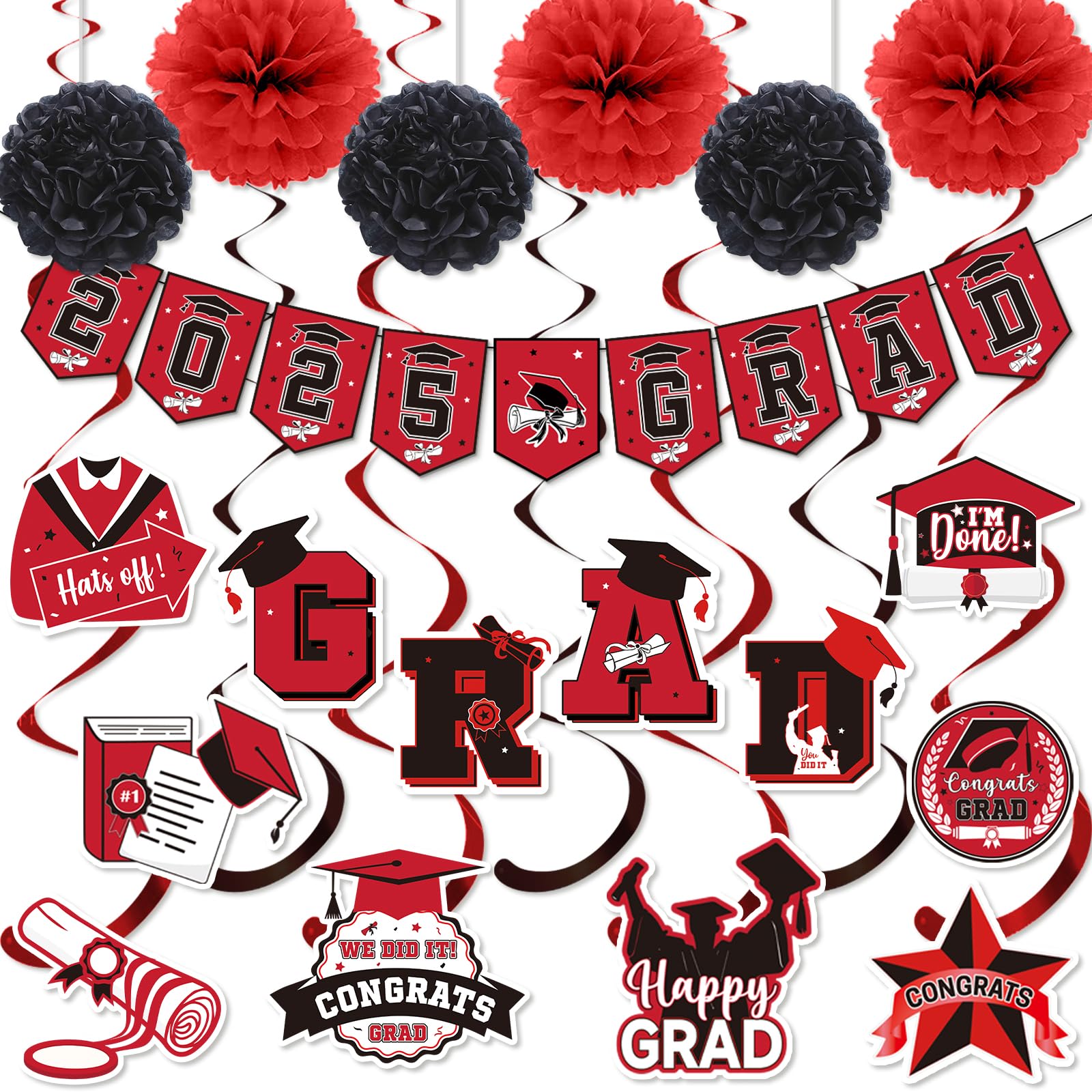 Red and Black 2025 Grad Banner Grad Party Decorations 2025 Graduation ...