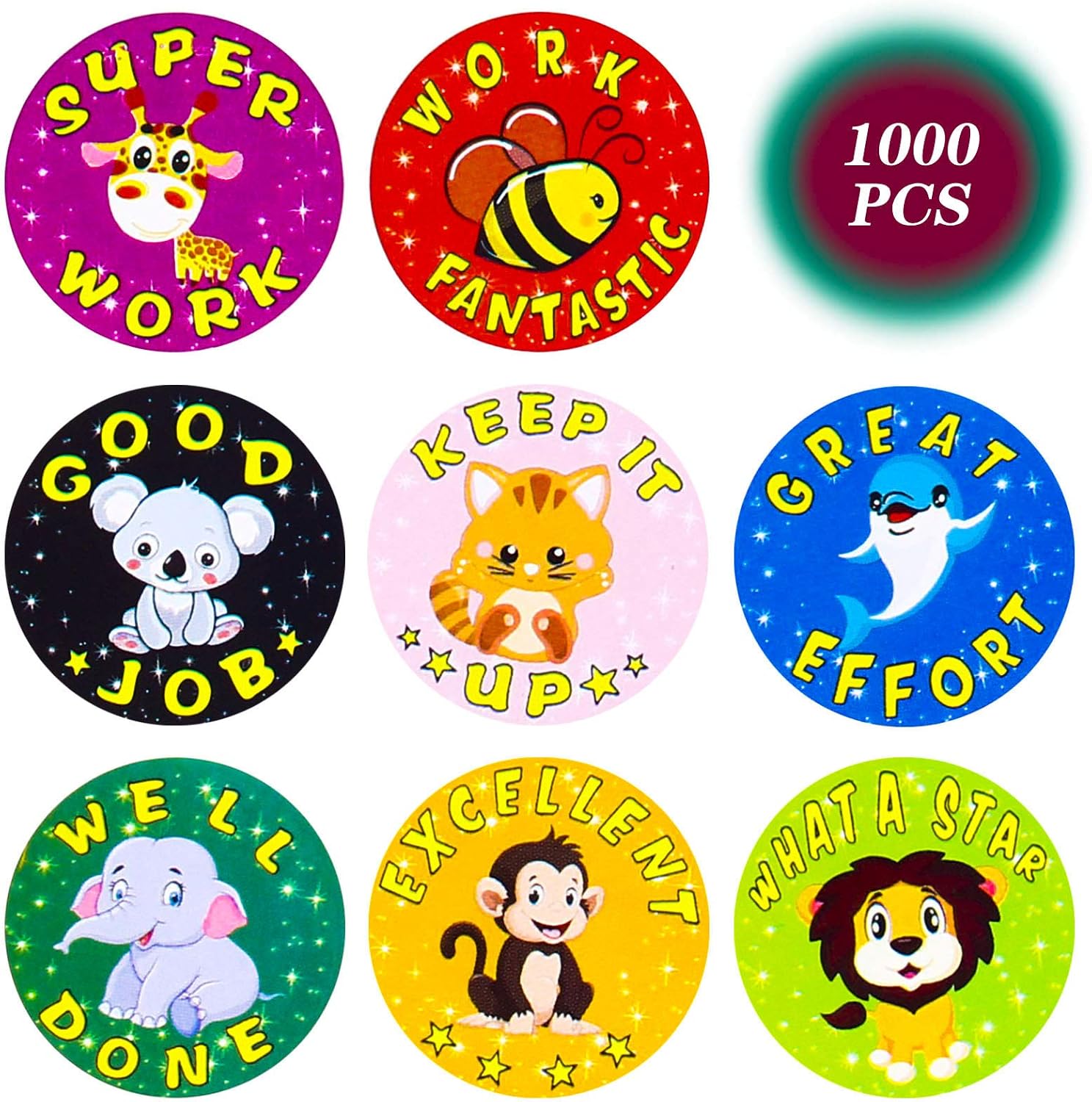 GOTH Perhk 1000 Pcs Reward Stickers for Kids, 8 Assorted Designs 1.5 ...