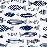 CRE8TIVE 24"x118" Blue Peel and Stick Wallpaper Abstract Coastal Fish ...