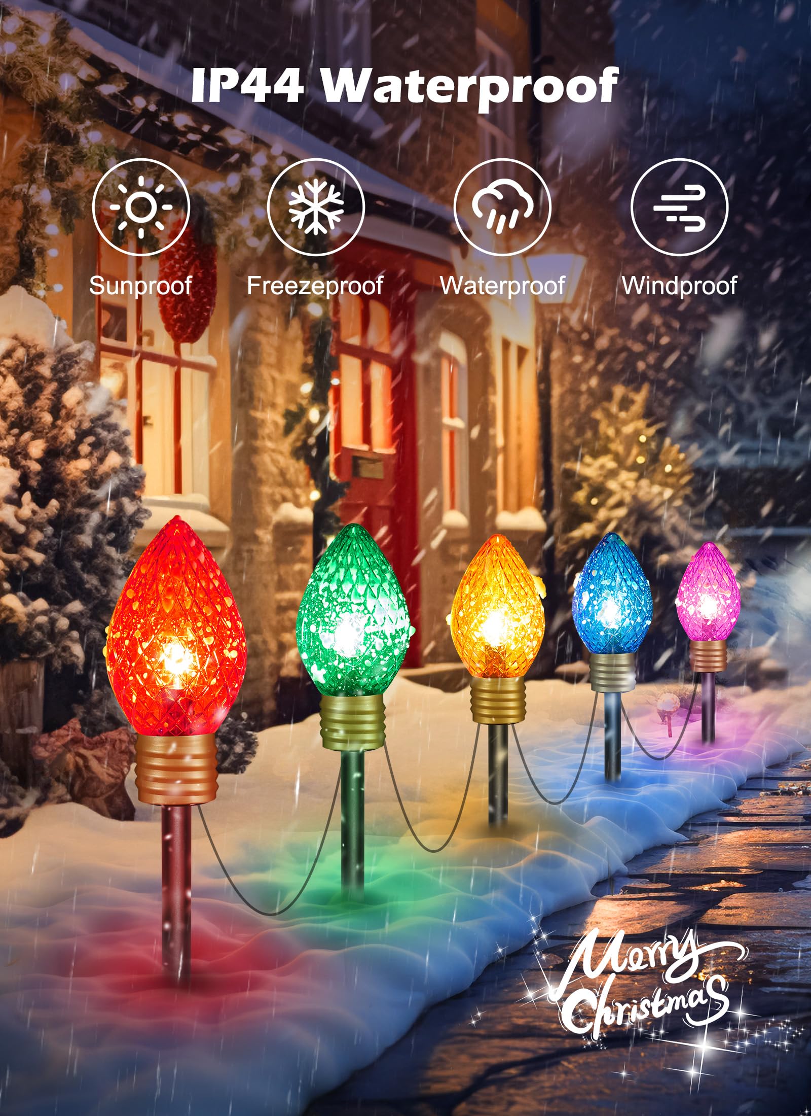 Strawberry Jumbo C9 Christmas Pathway Lights Outdoor - 8.5 Feet 5 LED C9 Pathway Lights, Jumbo ...