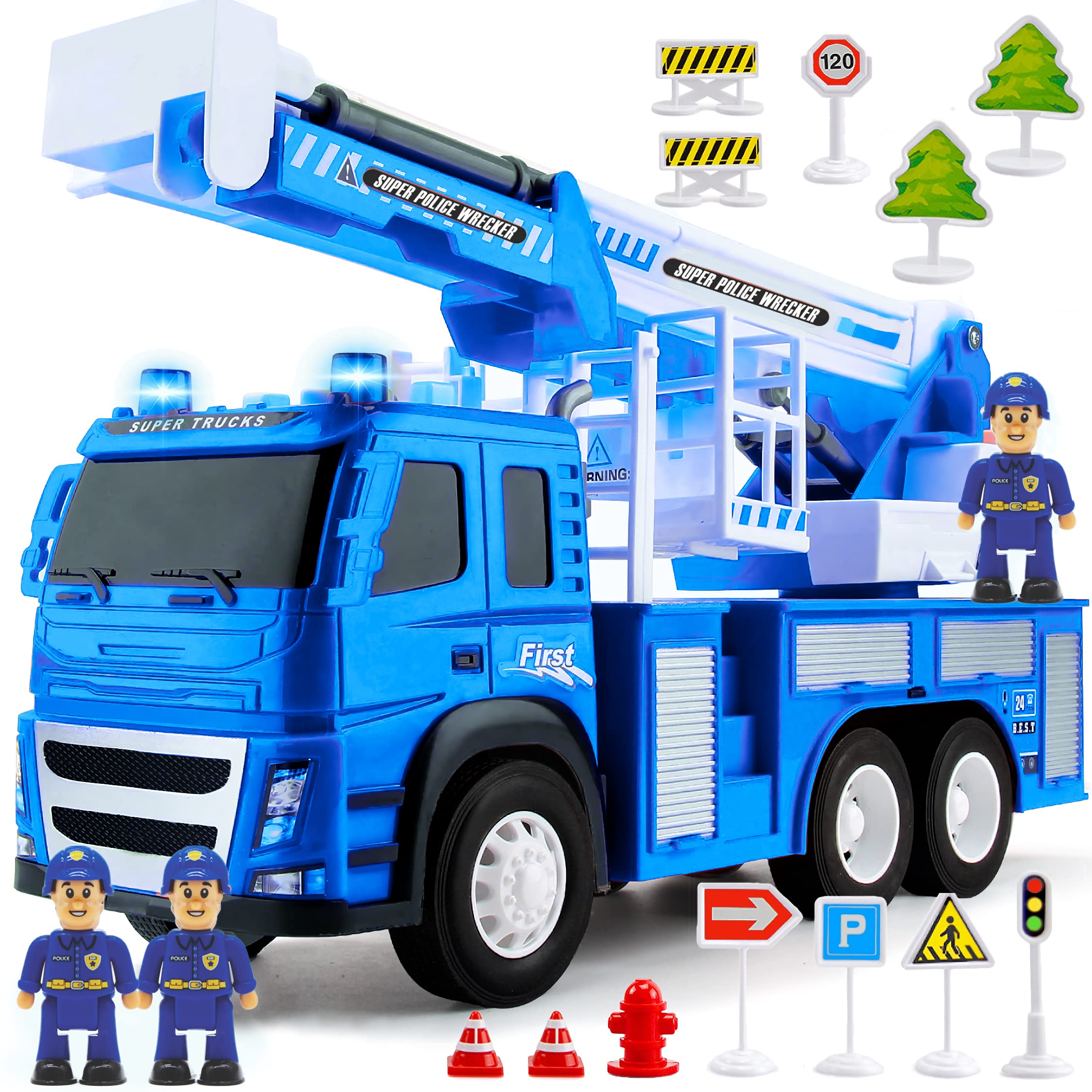Police Fire Truck Toy – 1:12 Scale Push & Go Realistic Playset w ...