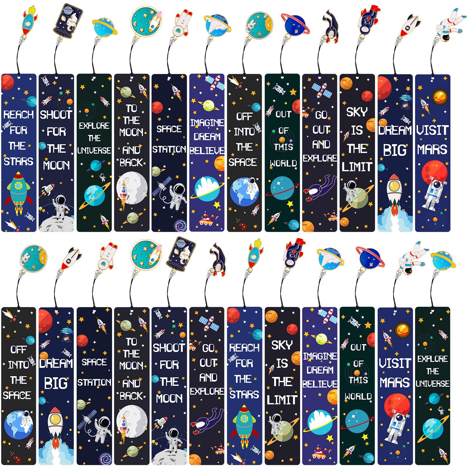 Space Theme Bookmarks with Metal Charms Planet Rocket Space Ship Theme ...