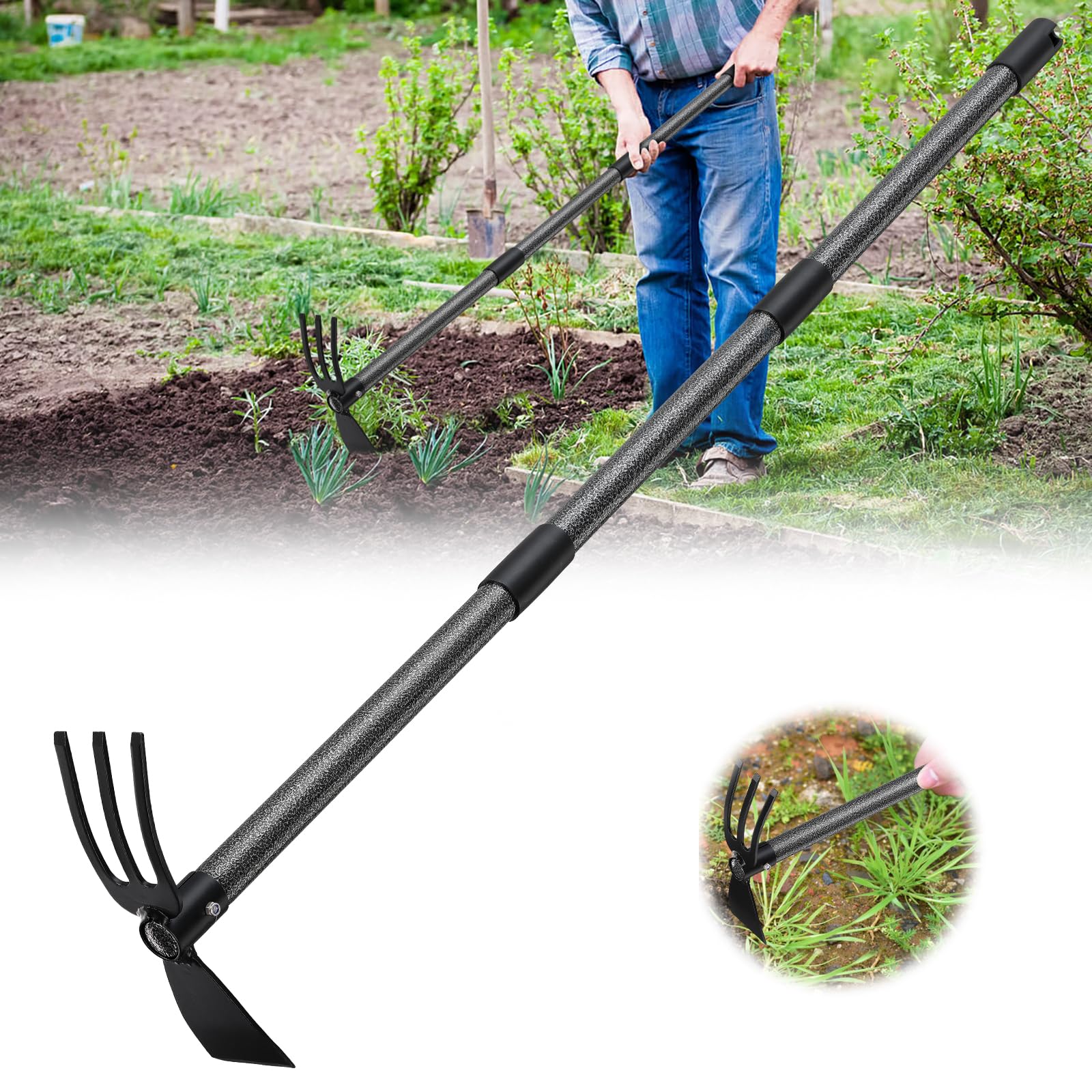 Hoe and Cultivator - 45” Long Handle - Heavy Duty Garden Hoe Tiller ...