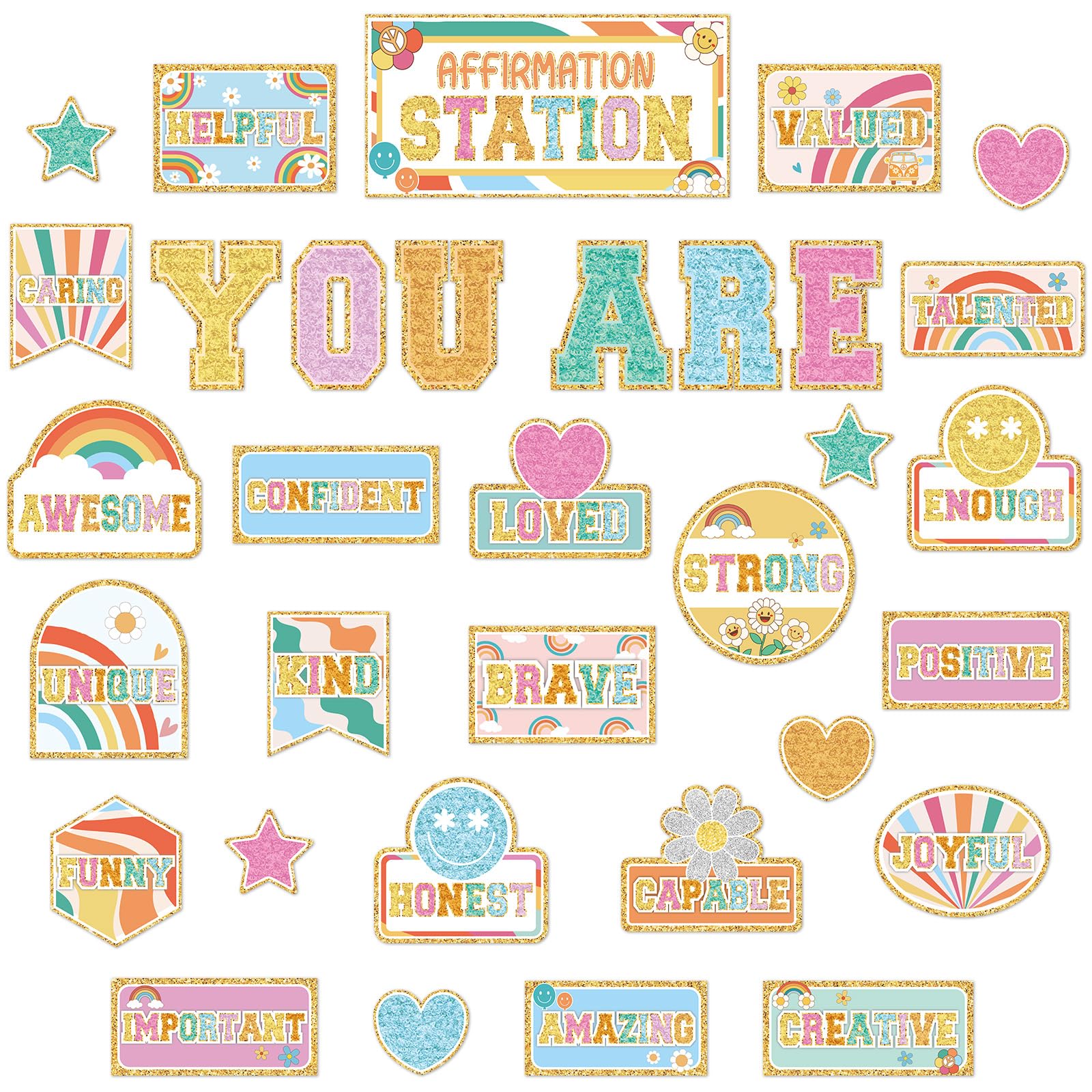 Hippie Retro Groovy Affirmation Station Bulletin Board Set Boho Hippie ...