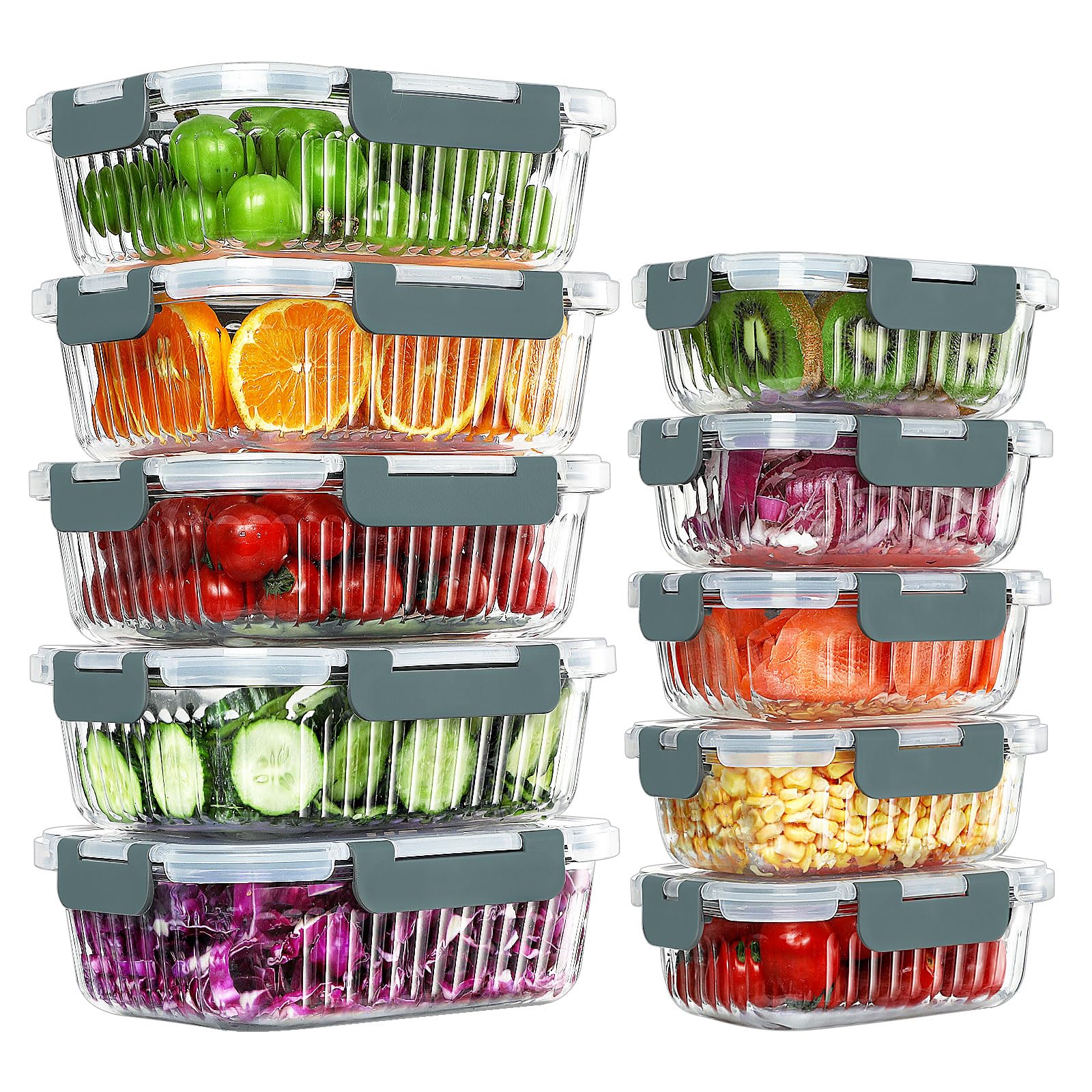 KOMUEE 10 Packs Glass Meal Prep Containers with Lids, Glass Food ...