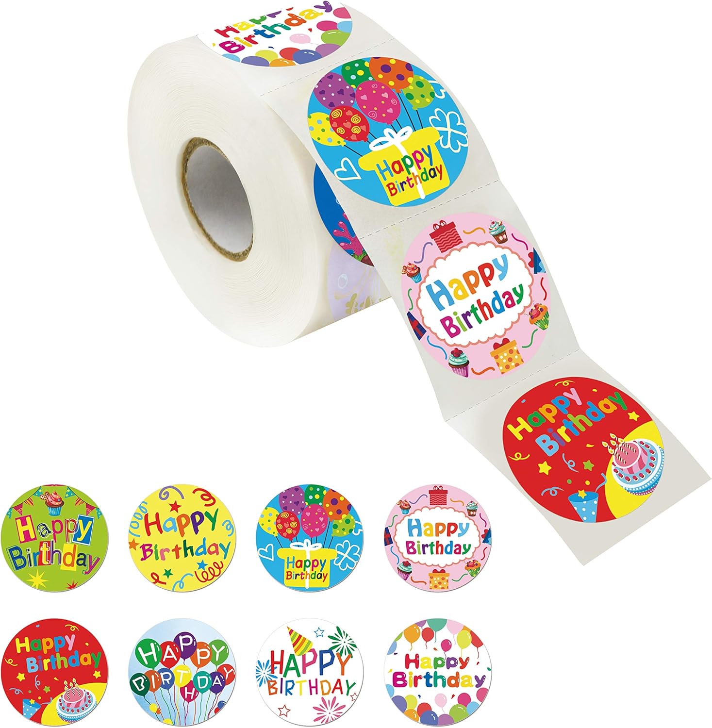 500 Pcs Adorable Round Happy Birthday Stickers in 8 Designs with ...