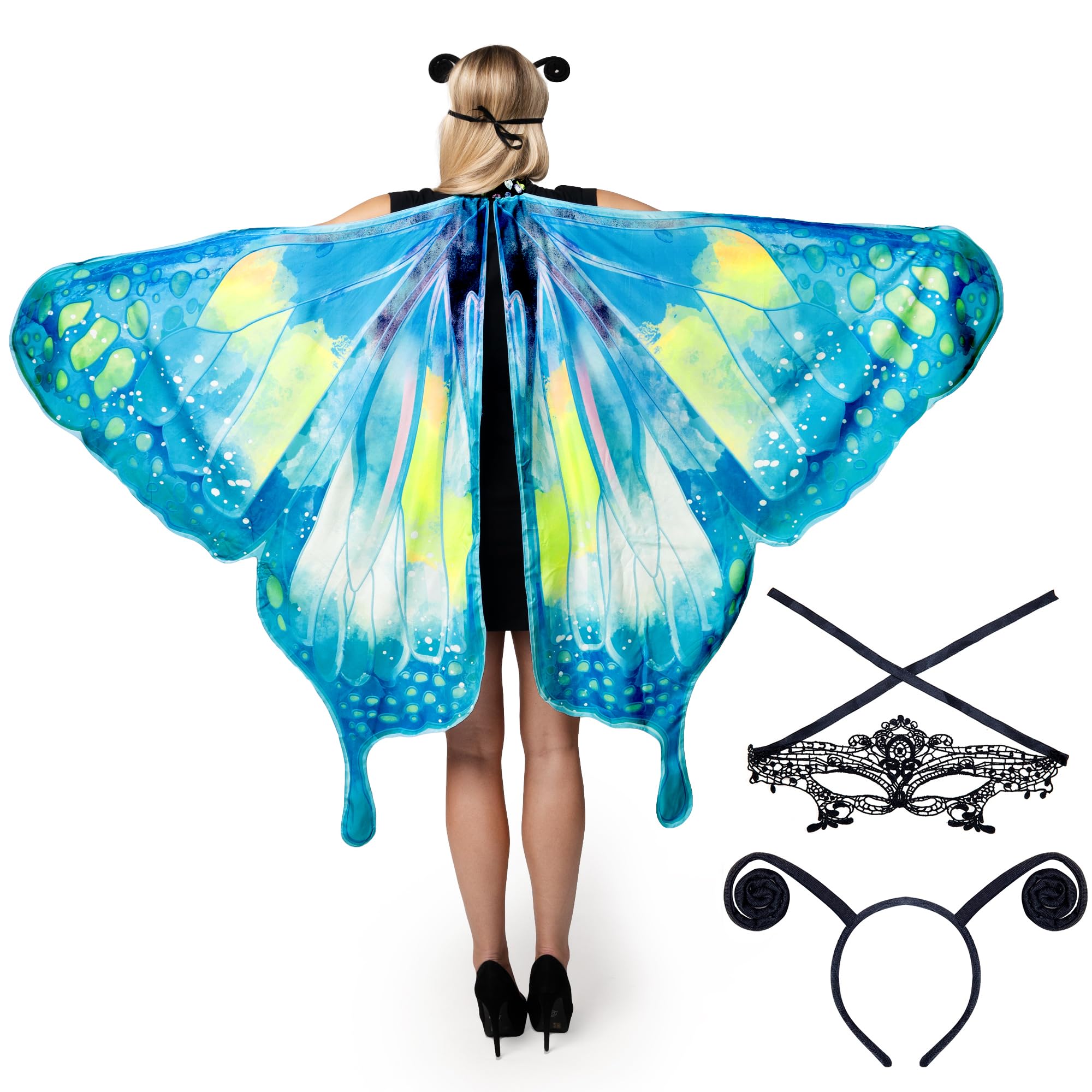 Spooktacular Creations Butterfly Wing Cape Shawl with Lace Mask and ...