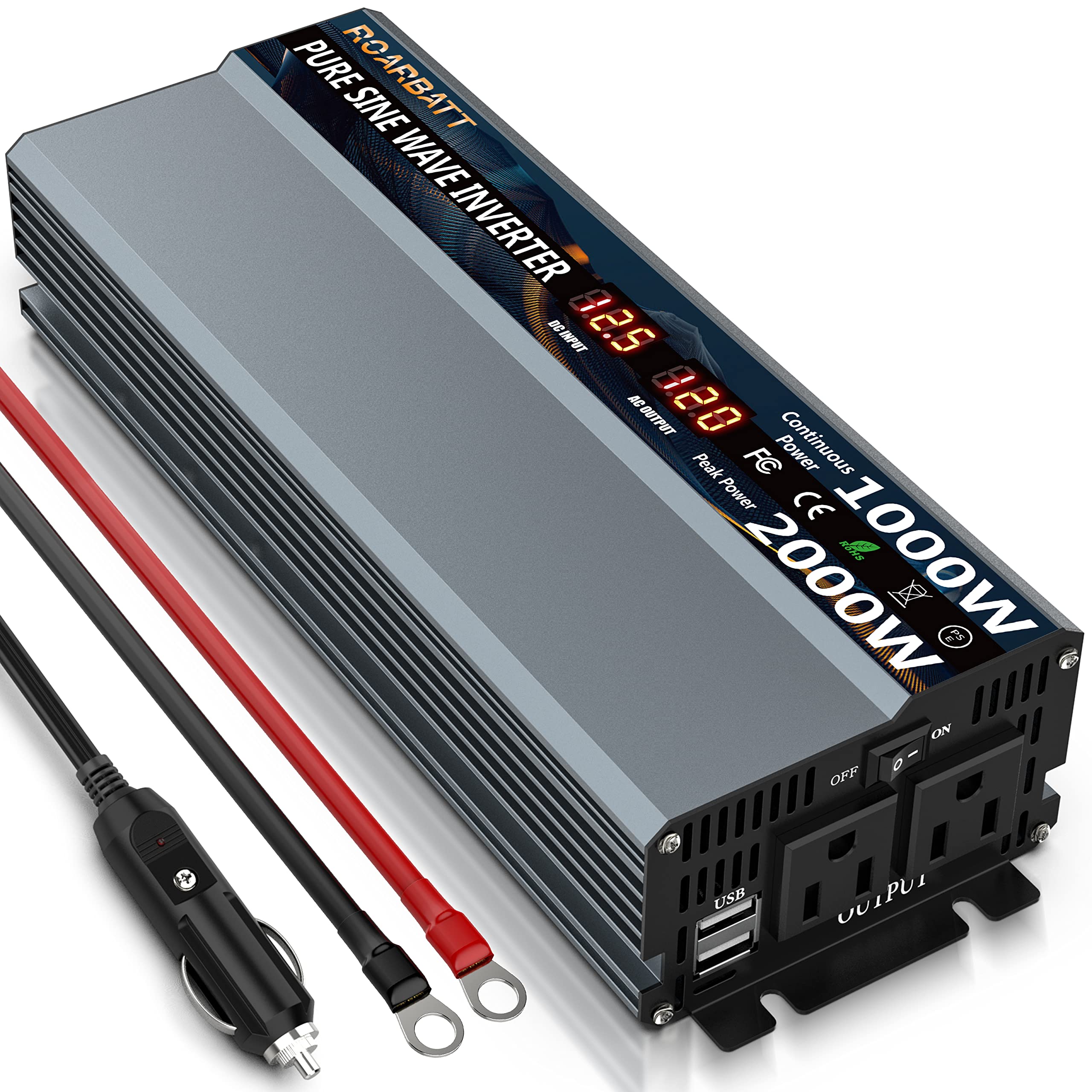 1000W Pure Sine Wave Power Inverter 12V DC to AC 110V 120V Peak Power ...